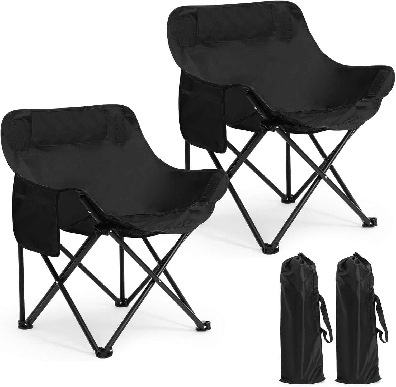 2 Pack Compact Camping Chairs Portable Folding for Outside with Carry ...