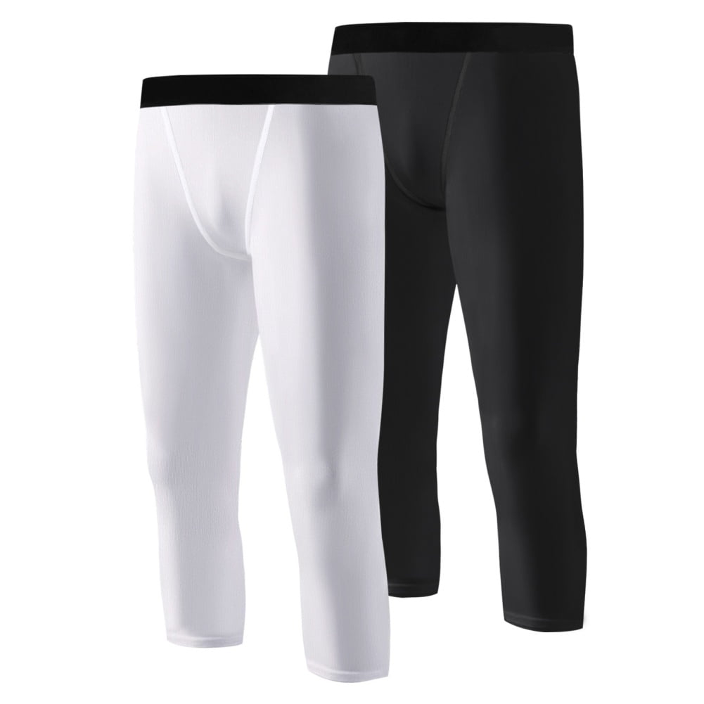 2 Pack Compression Pants for Youth Boys Athletic Training 3/4 Capris ...