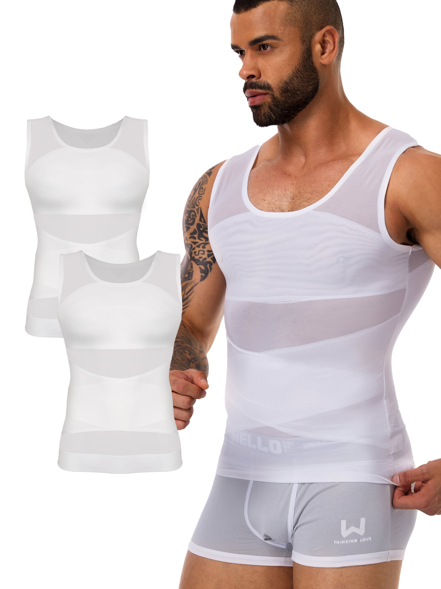 2 Pack Compression Shirt for Men Slimming Undershirt Body Shaper Tank ...