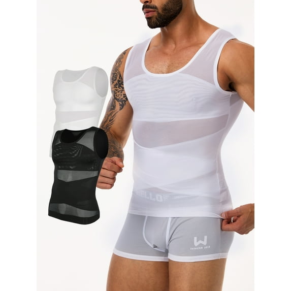 2 Pack Compression Shirt for Men Slimming Undershirt Body Shaper Tank ...