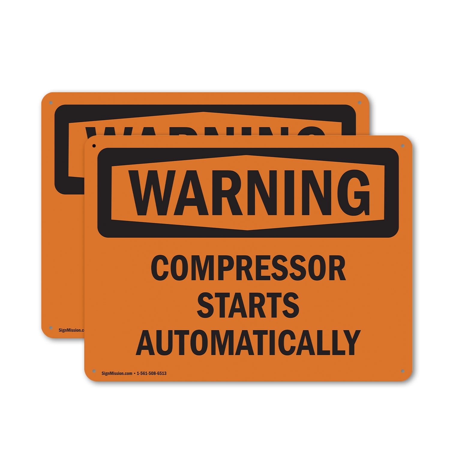 (2 Pack) Compressor Starts Automatically OSHA Warning Sign 24 Inch X 18 ...