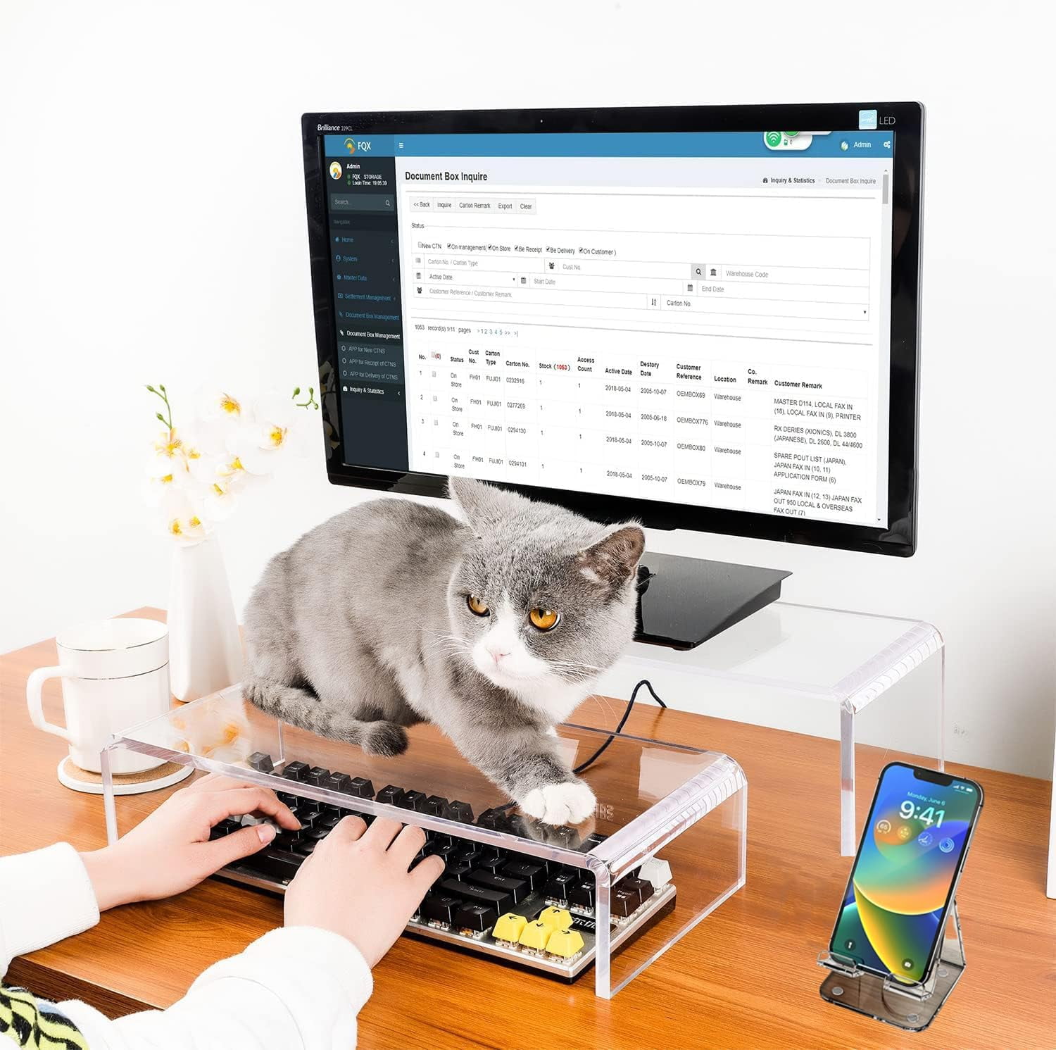 2 Pack Computer Monitor Riser with keyboard cover Anti-Cat, Dual ...