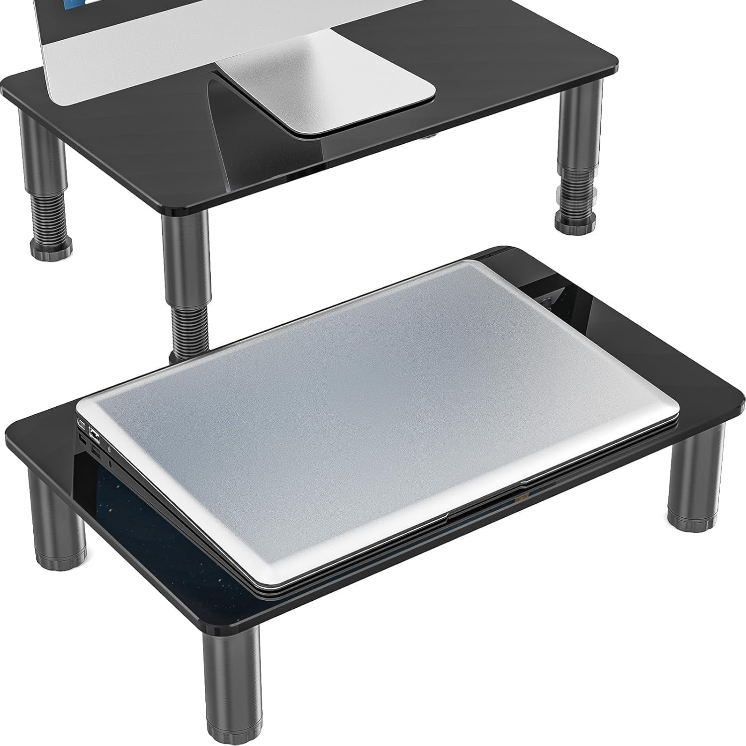 2-Pack Computer Monitor Riser with Height Adjustable Multimedia Desk ...