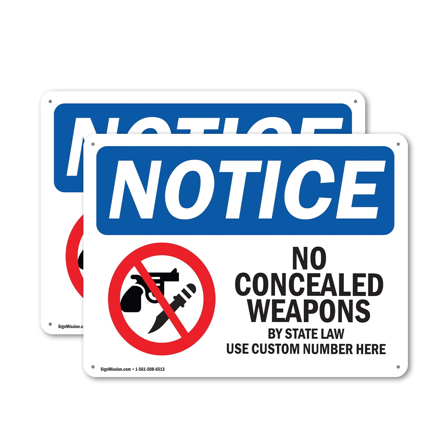 (2 Pack) No Concealed Weapons OSHA Notice Sign 24 Inch X 18 Inch Indoor ...