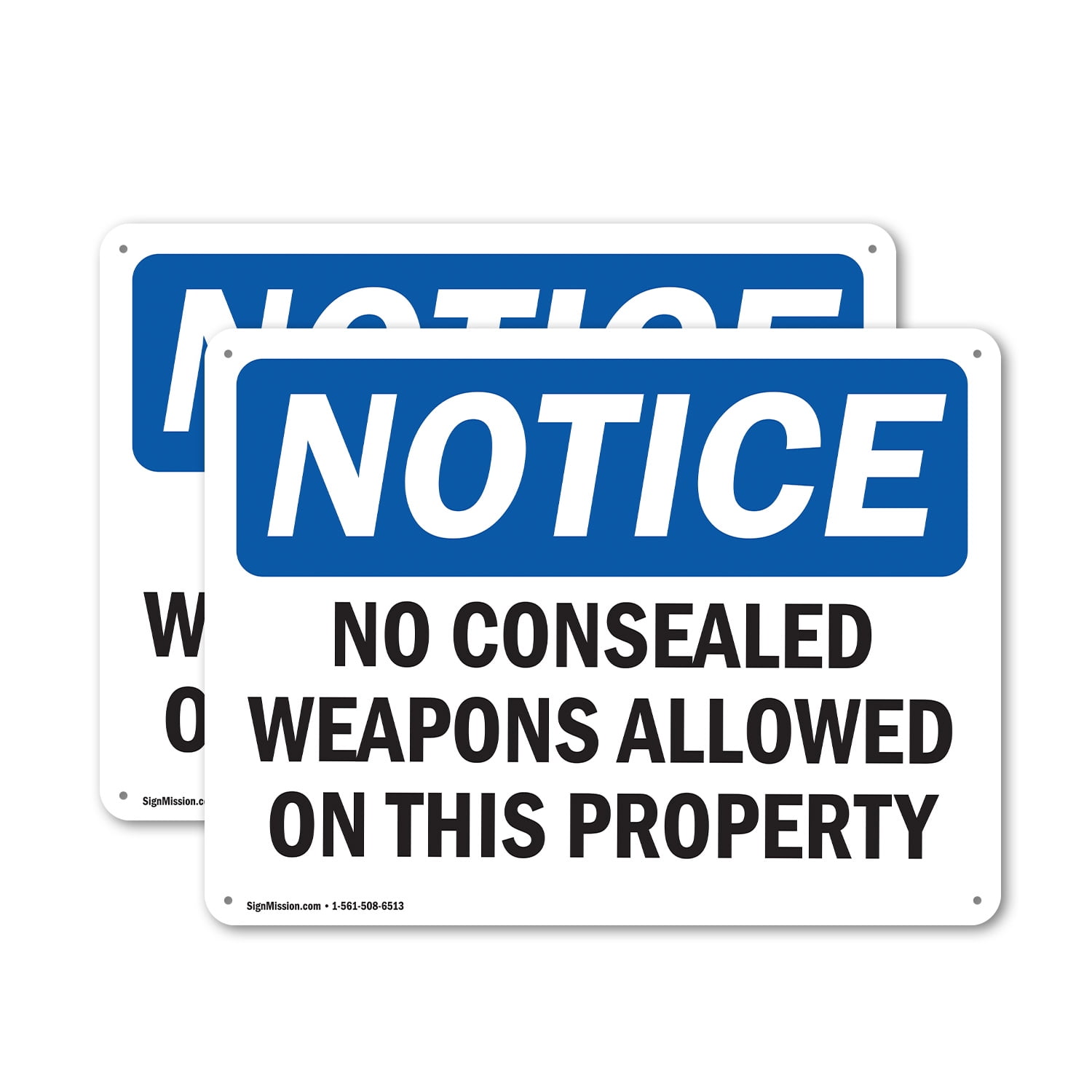 (2 Pack) No Concealed Weapons On Property OSHA Notice Sign 14 Inch X 10 ...