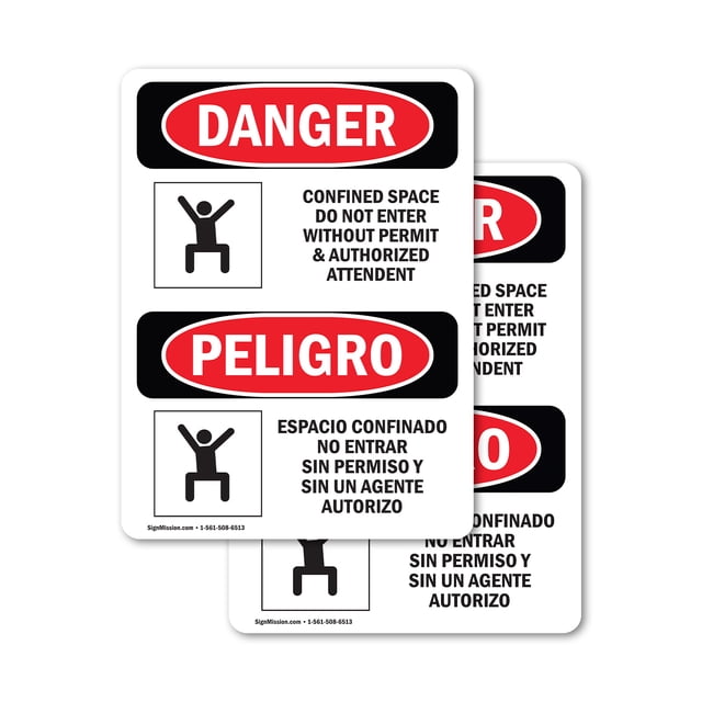 (2 Pack) Confined Space Do Not Enter Bilingual OSHA Danger Sign ...