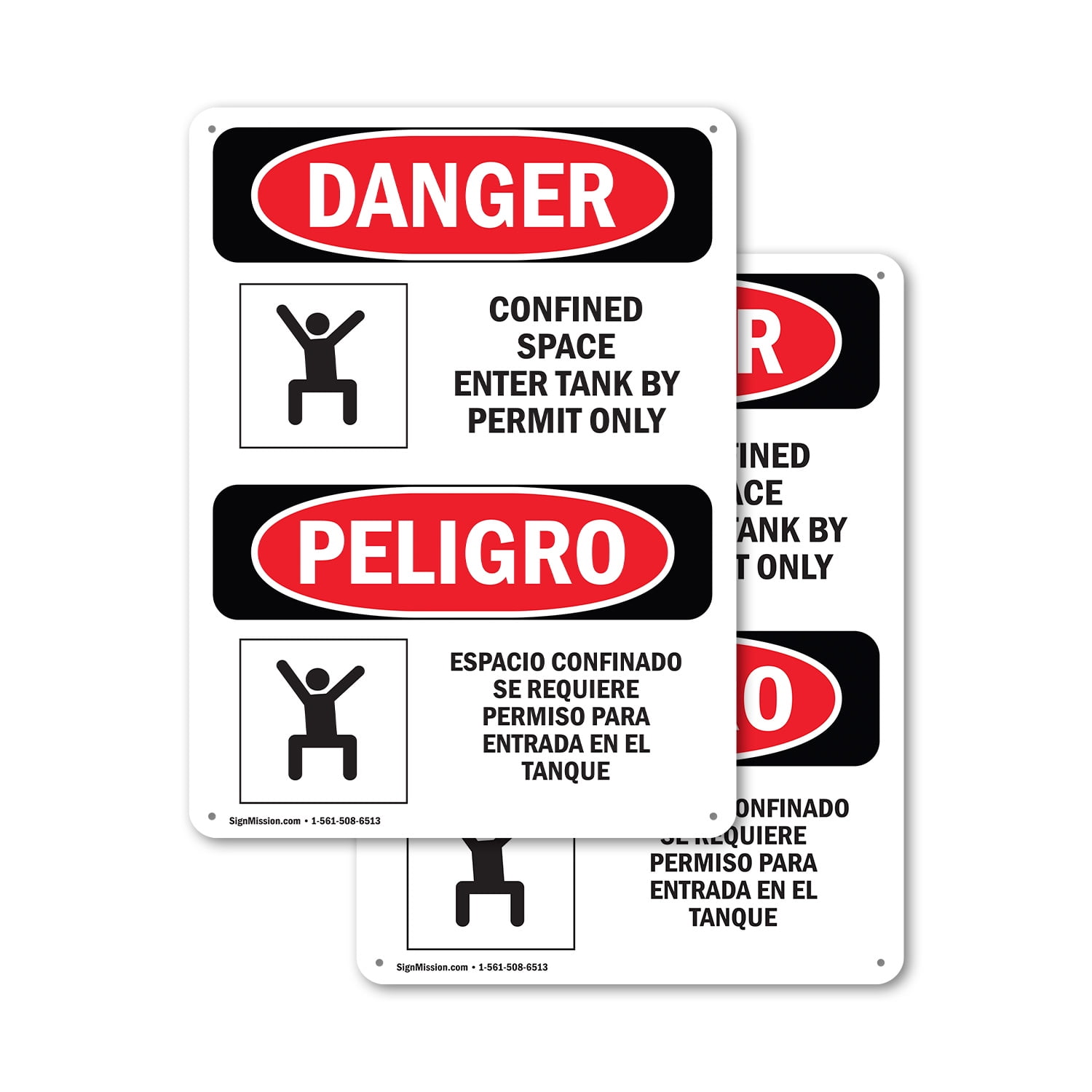 (2 Pack) Confined Space Enter Tank Permit Bilingual OSHA Danger Sign 10 ...