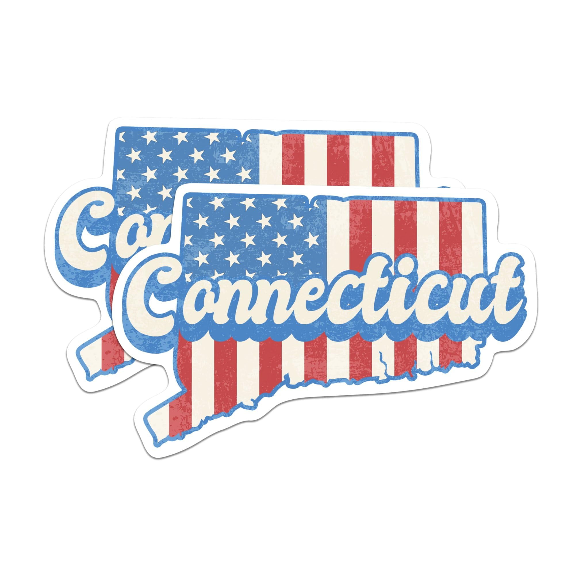 (2 Pack) Connecticut State Flag Stickers - CT State Shape with USA Flag ...