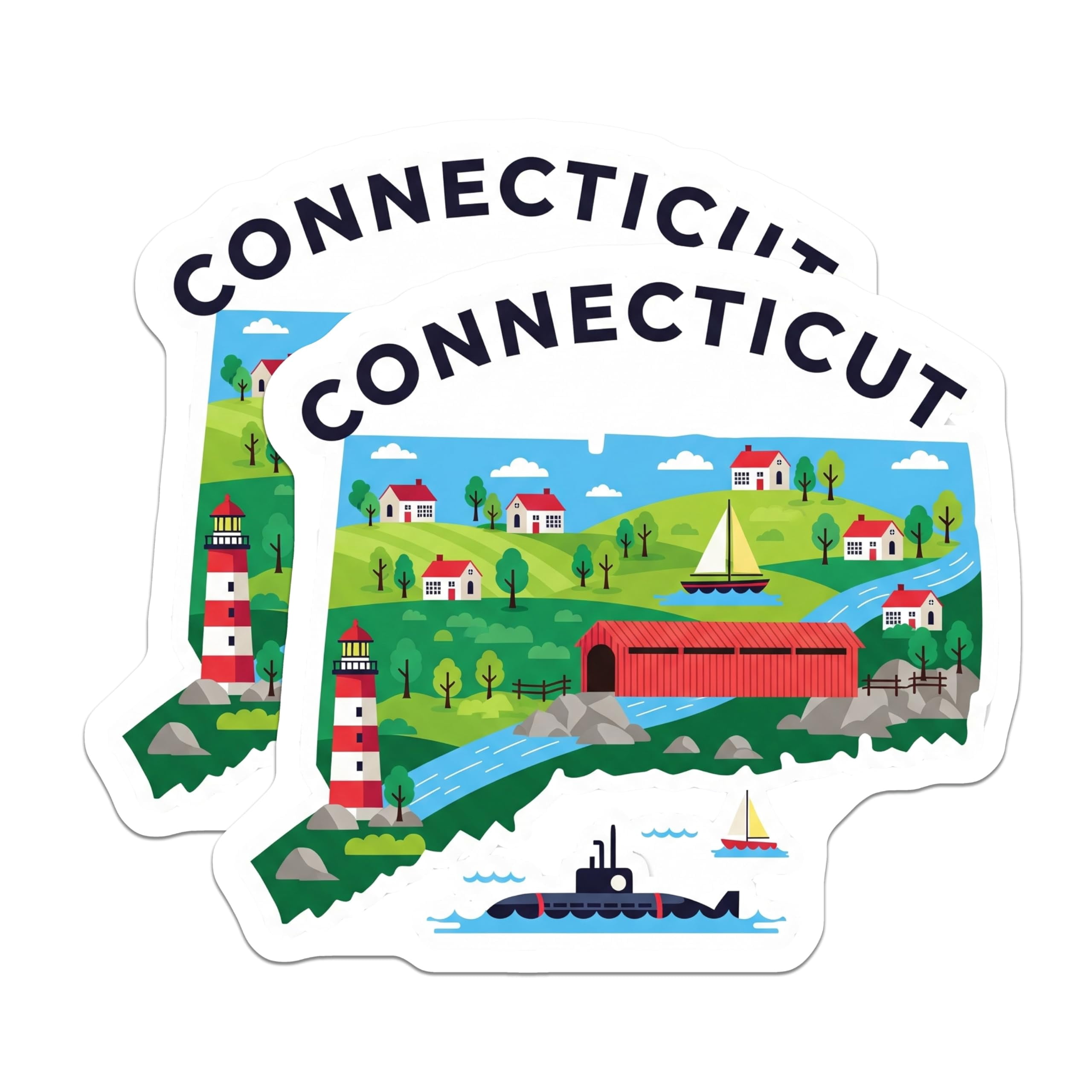 (2 Pack) Connecticut Stickers - CT State Pride - Landmark Travel Decals ...