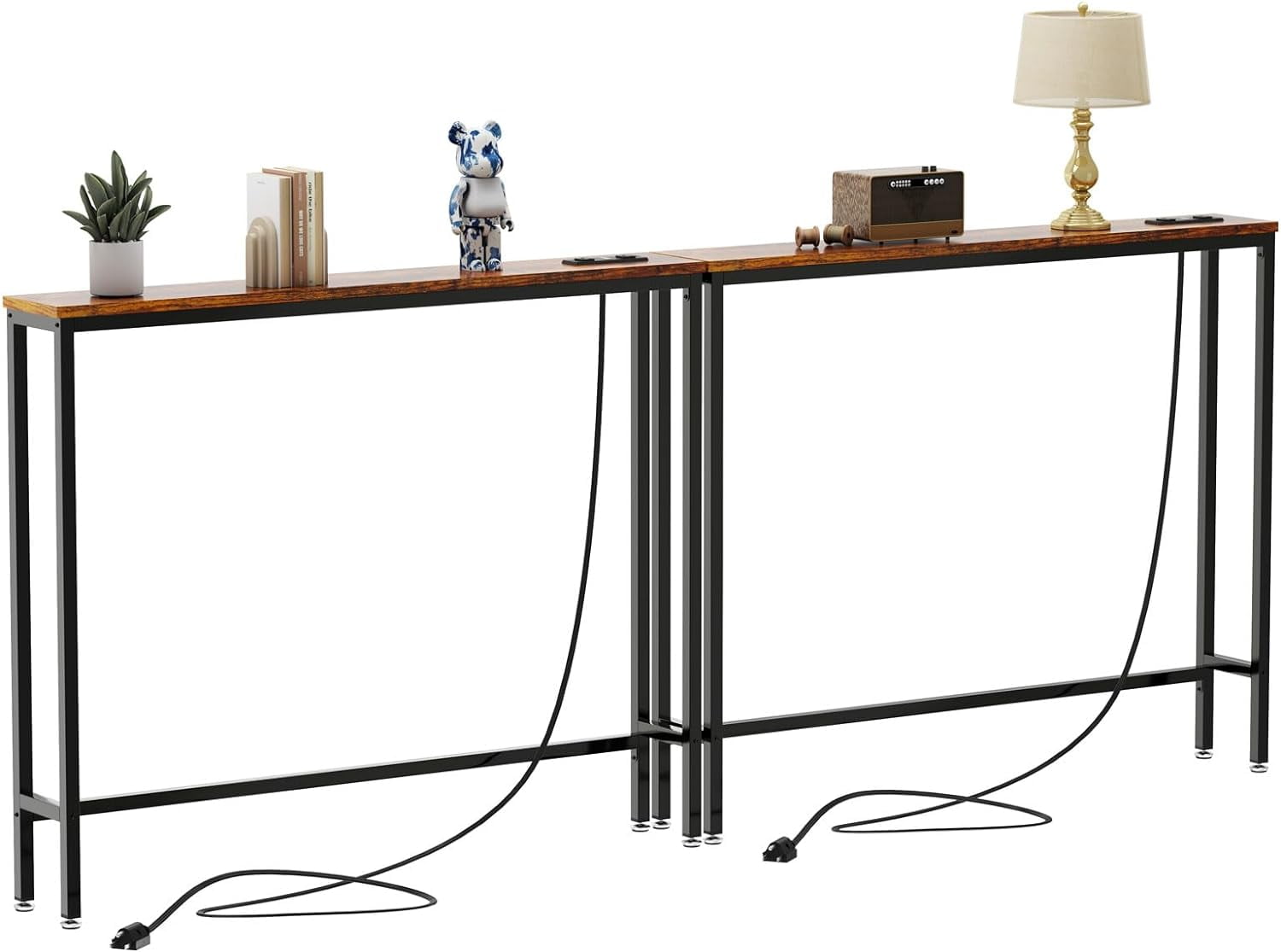 2 Pack Console Table Narrow Long Sofa Table with Power Outlets USB ...