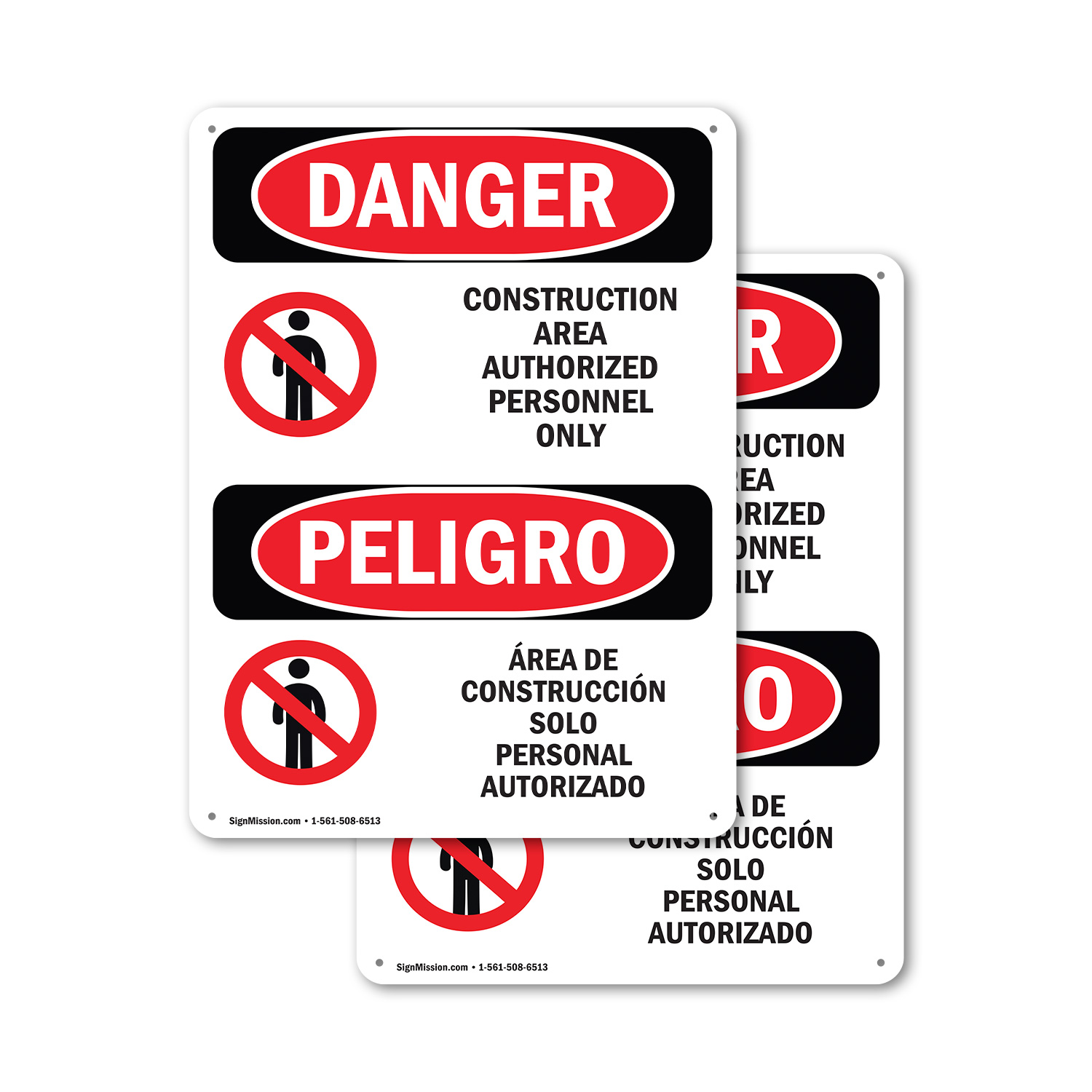 (2 Pack) Construction Area Authorized Only Bilingual OSHA Danger Sign ...