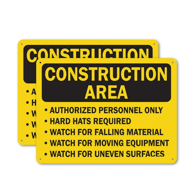 (2 Pack) Construction Area Authorized Personnel Only Hard Hats Required ...