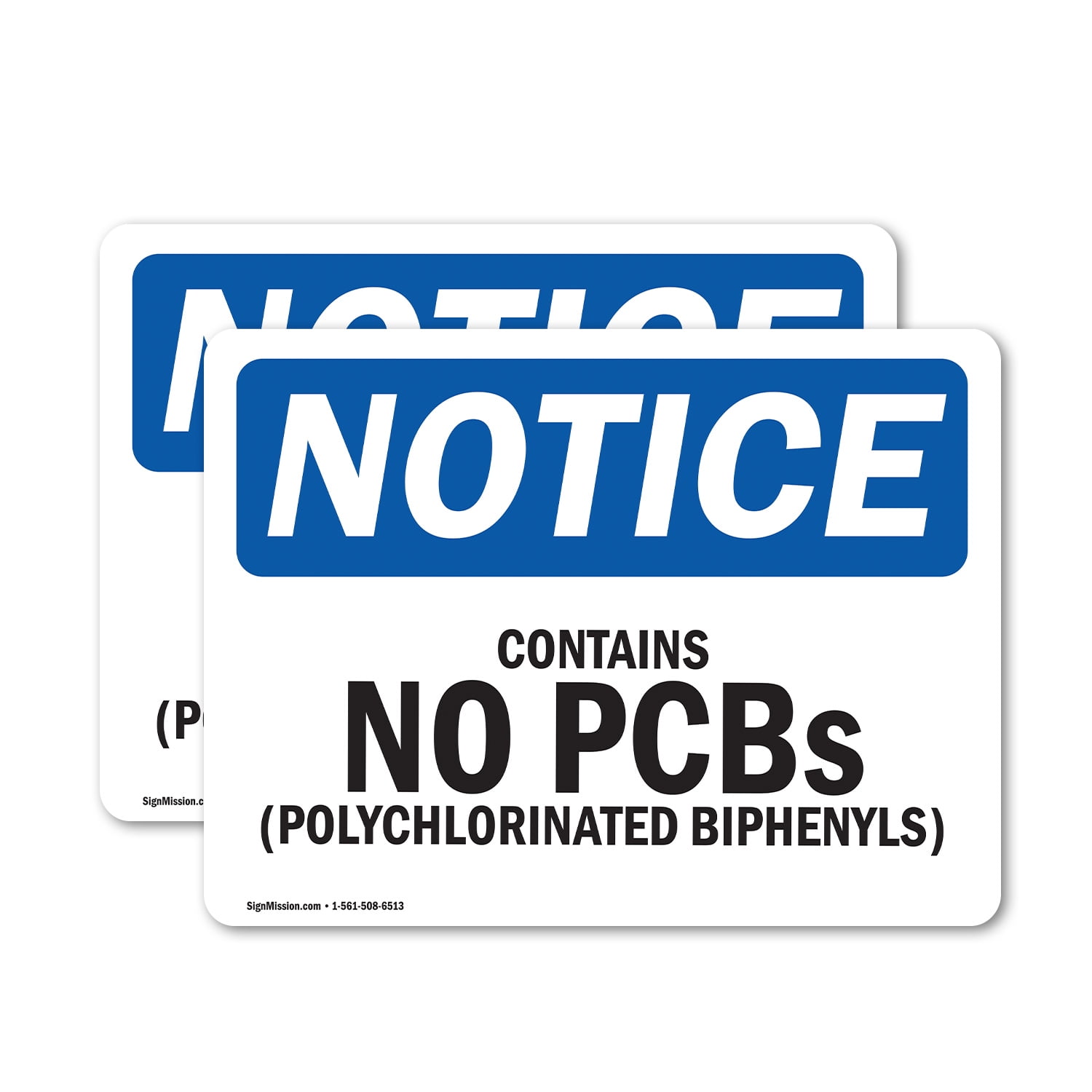 (2 Pack) Contains No PCBs Polychlorinated Biphenyls OSHA Notice Sign ...