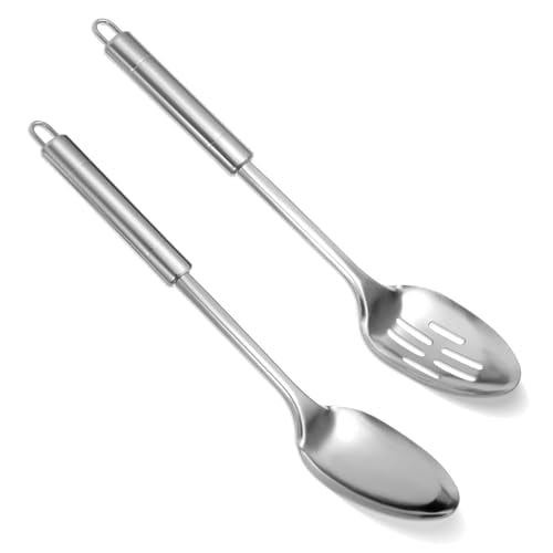 2 Pack Cooking Spoons Set,Stainless Steel Serving Spoons Slotted Spoons ...