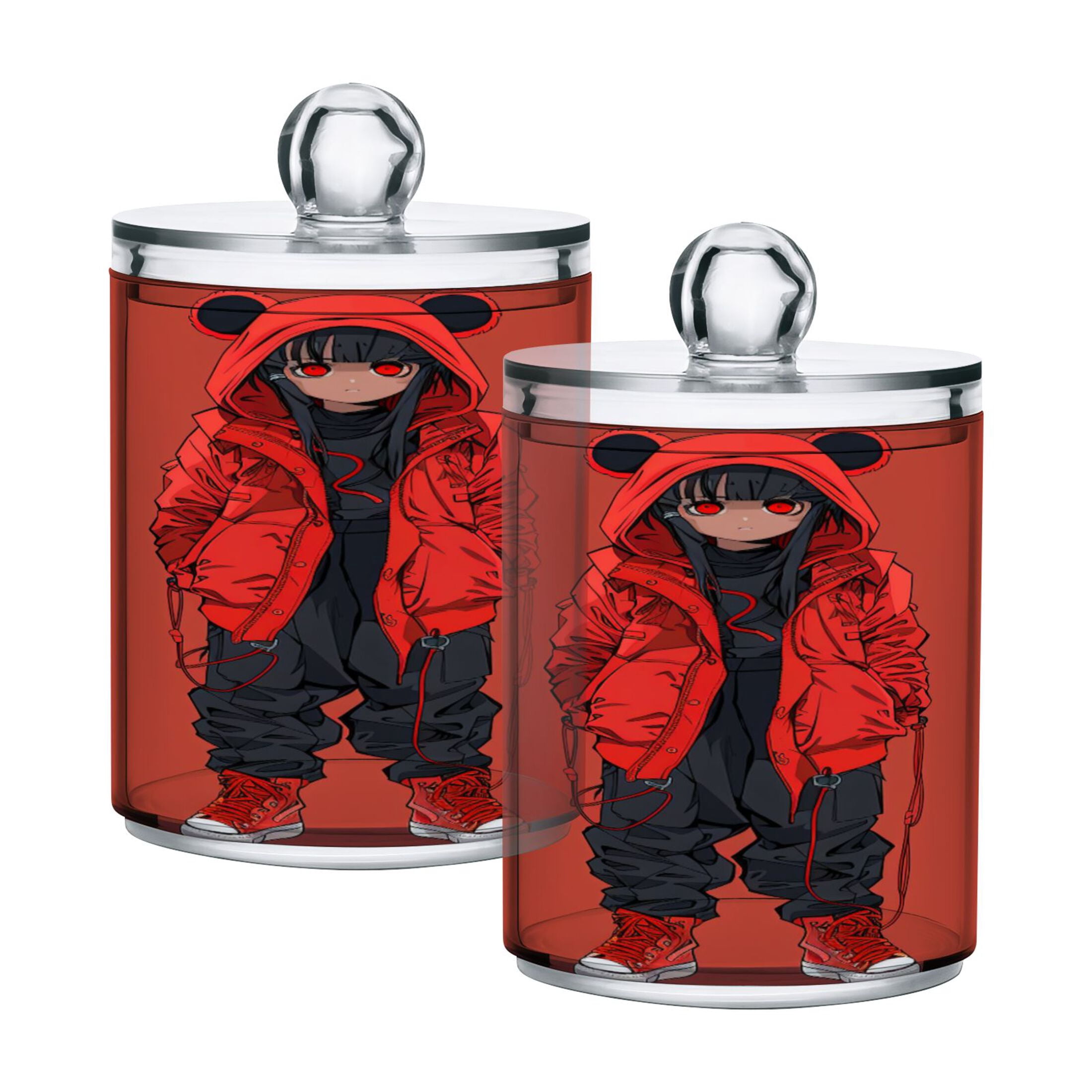 2 Pack Cool Girl with Red Eyes Qtip Holder Dispenser Clear Plastic ...