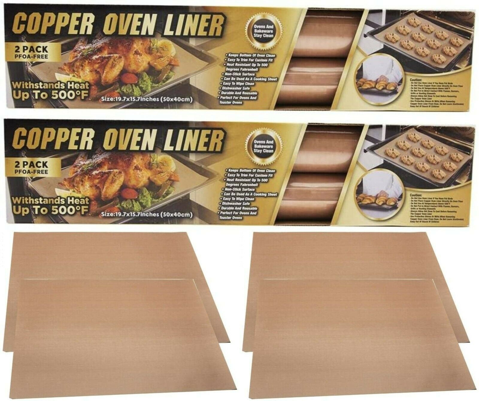 "2 Pack Copper Nonstick Oven Liners, 19.7x15.7"", Durable, Reusable ...
