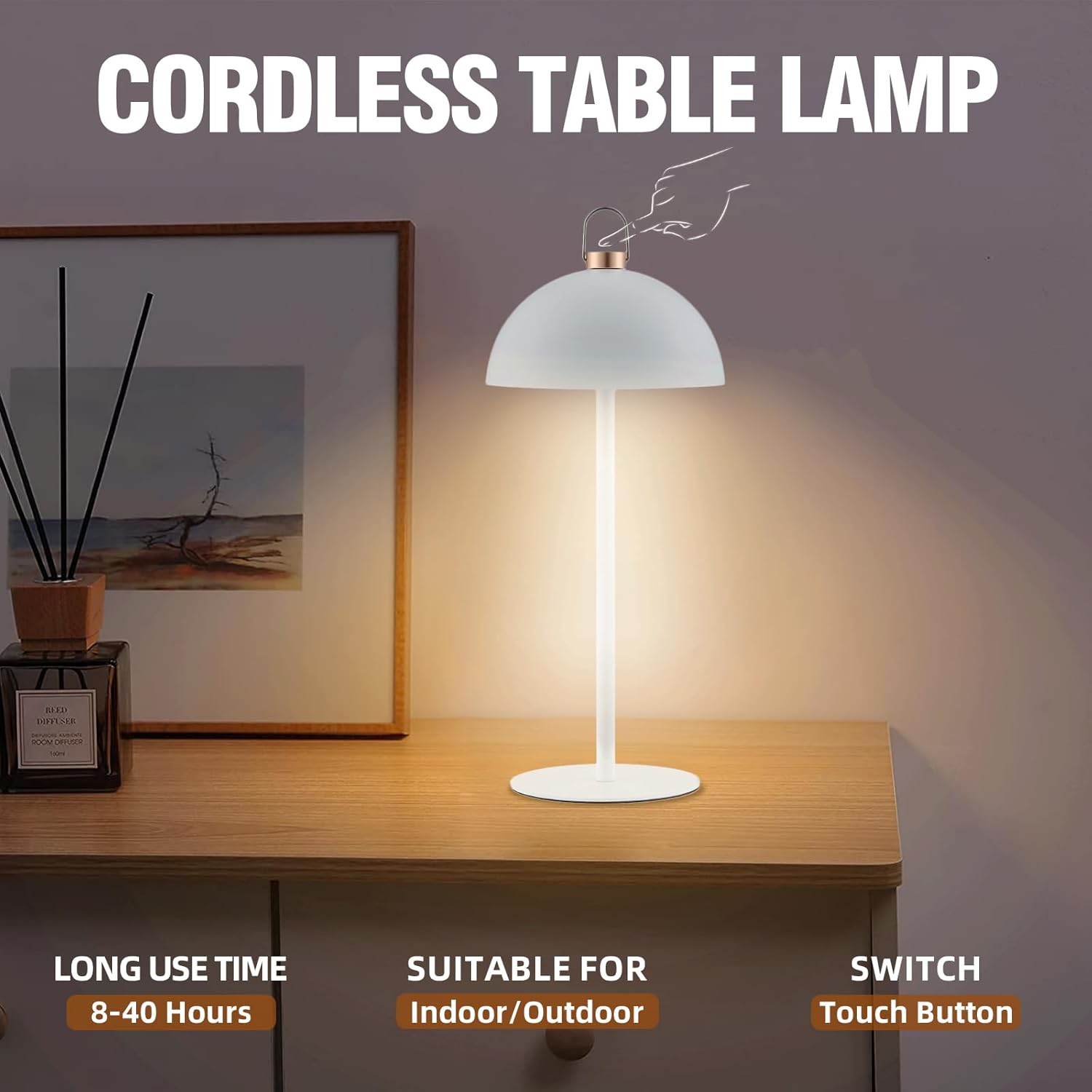 2 Pack Cordless LED Table Lamp,Portable Removable,5000mAh Battery ...