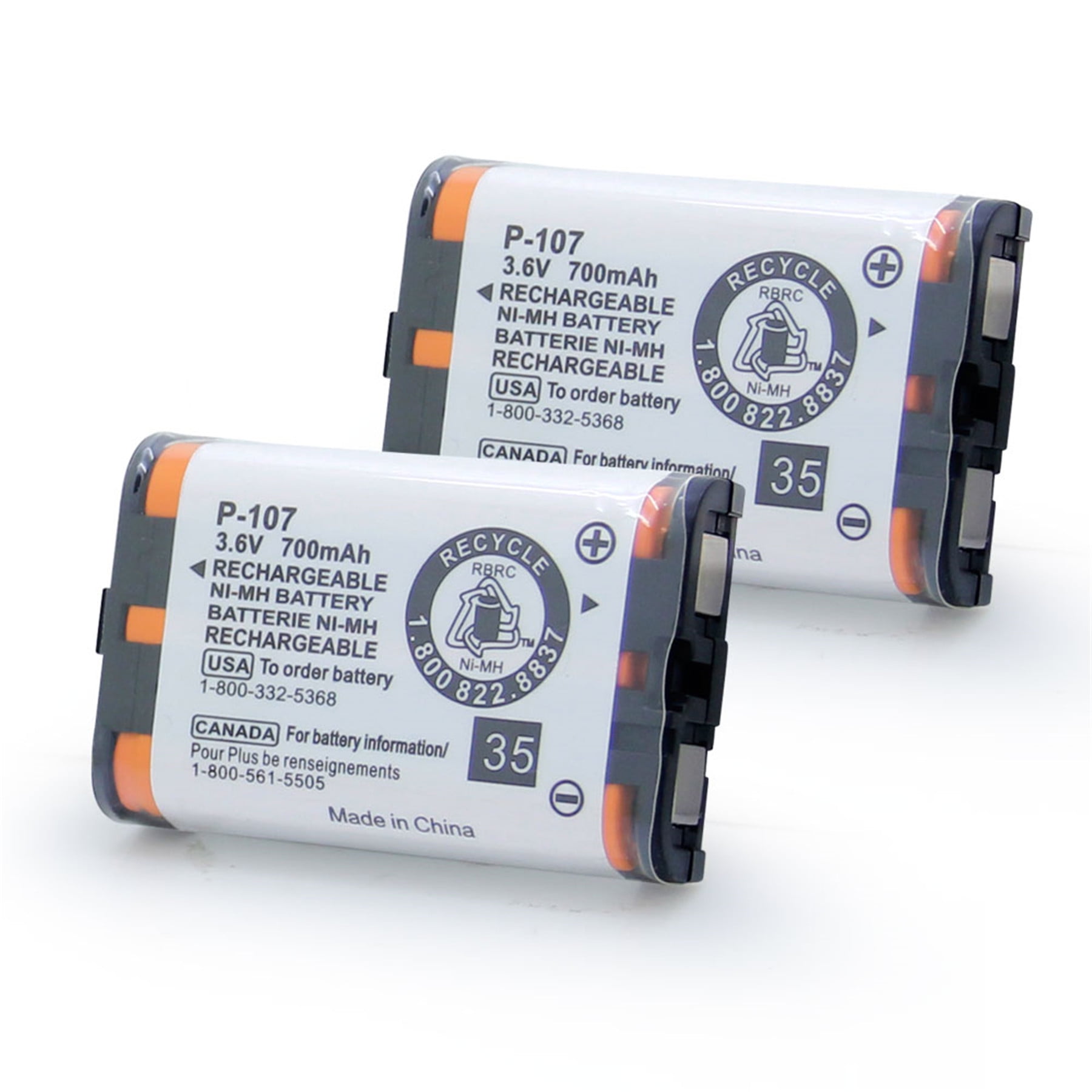 2-Pack Cordless Phone HHR-P107 3.6V 700mAh Battery NI-MH Rechargeable ...