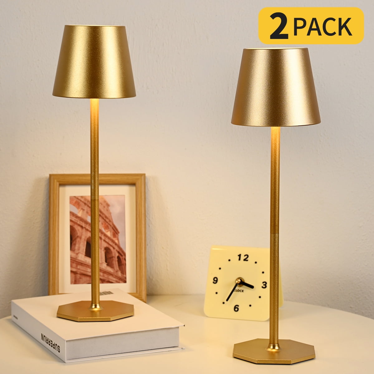 2 Pack Cordless Table Lamp, Portable LED Desk Lamps, 5000mAh Battery ...
