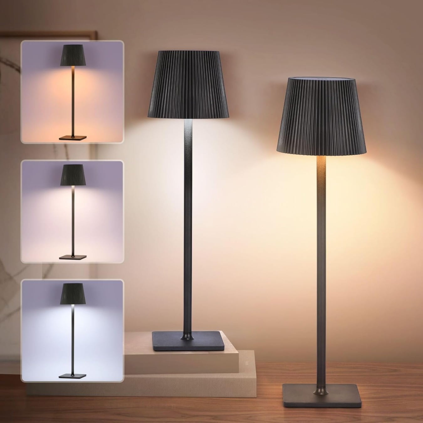 2 Pack Cordless Table Lamp, Portable Outdoor LED Desk Lamp with 3 Color ...