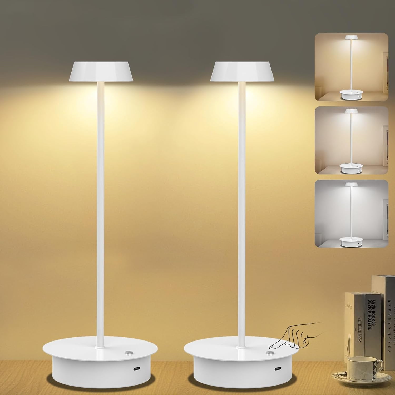 2 Pack Cordless Table Lamp Rechargeable: 5000mAh Battery Operated LED ...