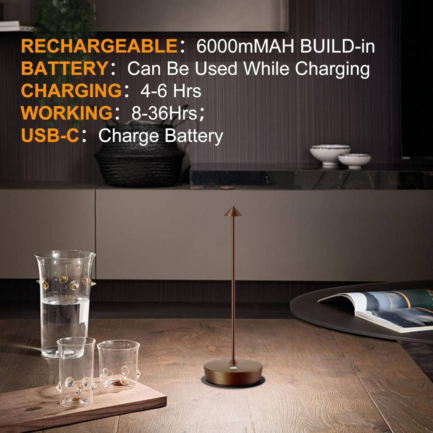 2 Pack Cordless Table Lamps Rechargeable, 6000mAh Battery Operated ...