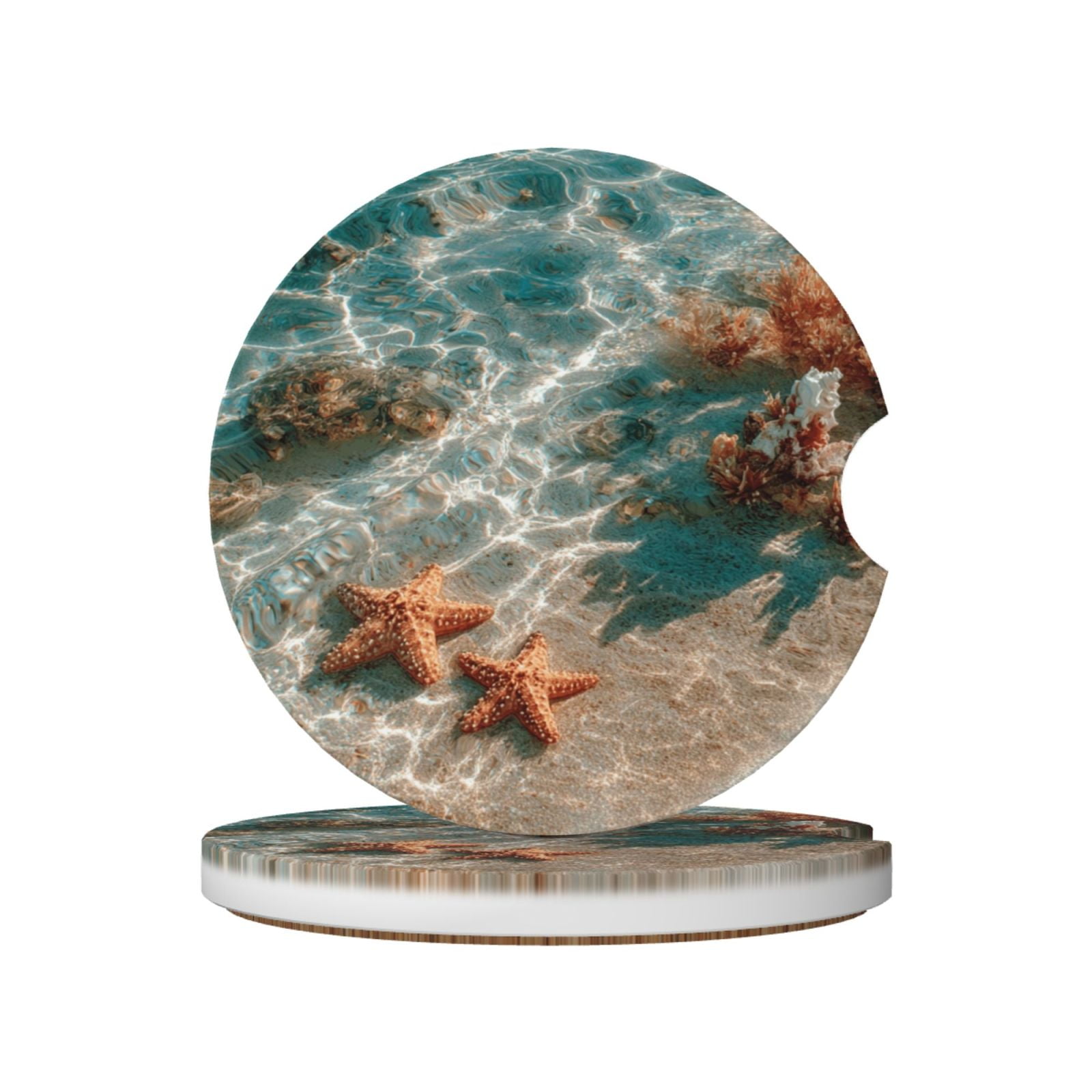 2-Pack Cork-Backed Ceramic Car Cup Coasters - Absorbent, Non-Slip Cup Holder Mats for Vehicles ...