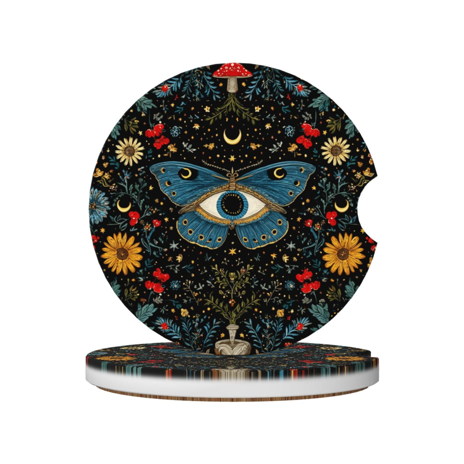 2-Pack Cork-Backed Ceramic Car Cup Coasters - Absorbent, Non-Slip Cup Holder Mats for Vehicles ...