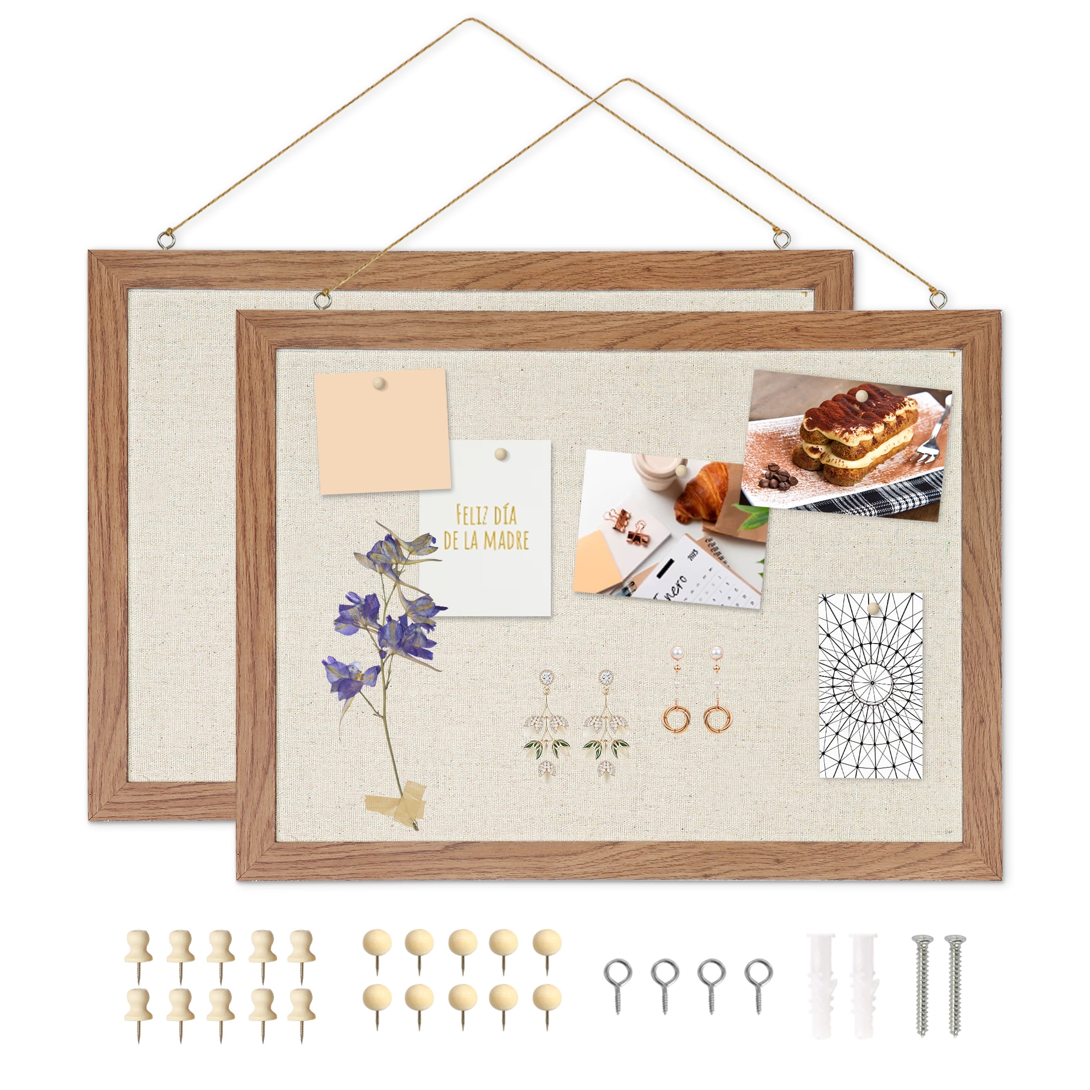 2-Pack Cork Bulletin Board with Linen 16"x12", Brown Wood Framed ...