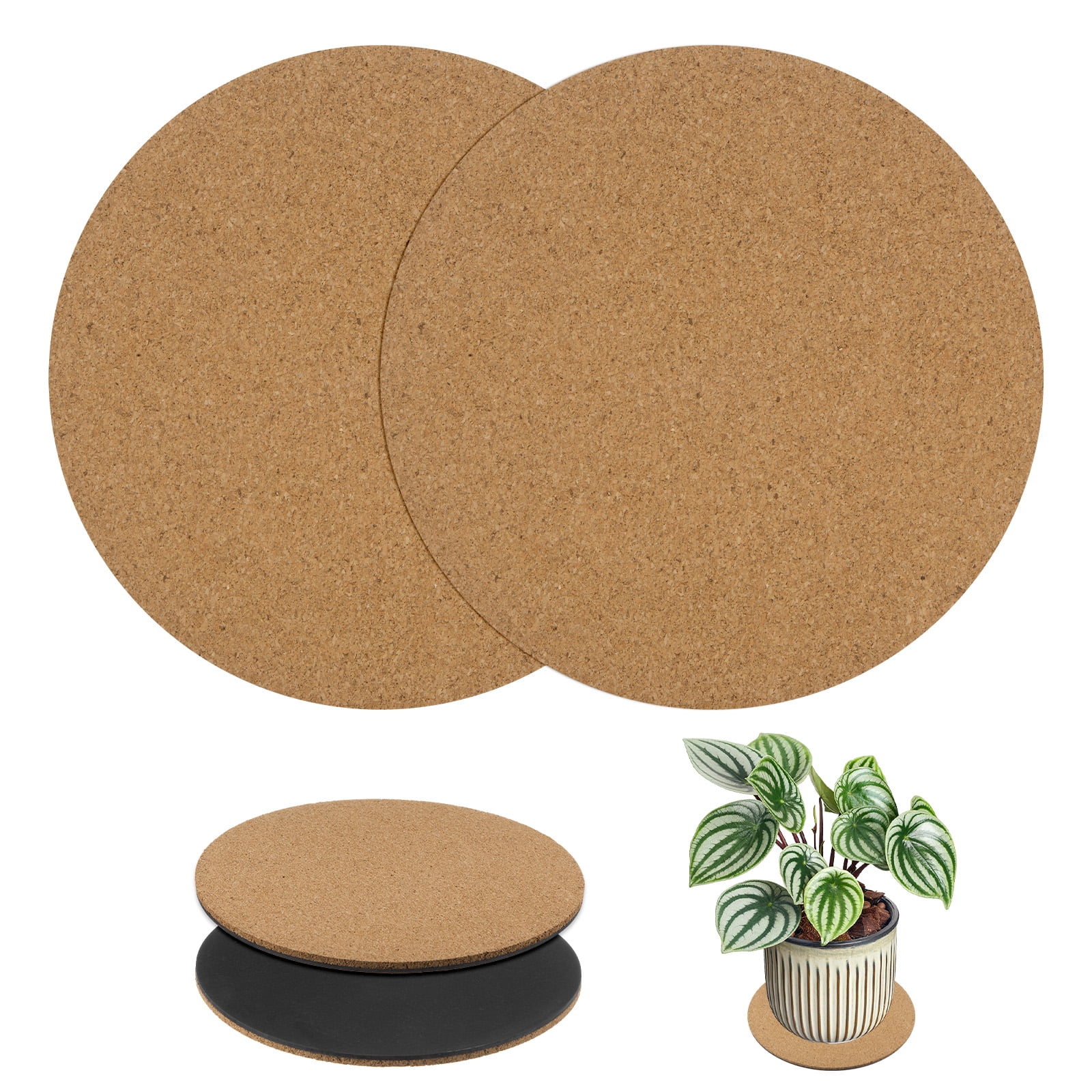 2 Pack Cork Plant Coasters, 12 Inch Round Coasters Pads Cork Plant Mats ...