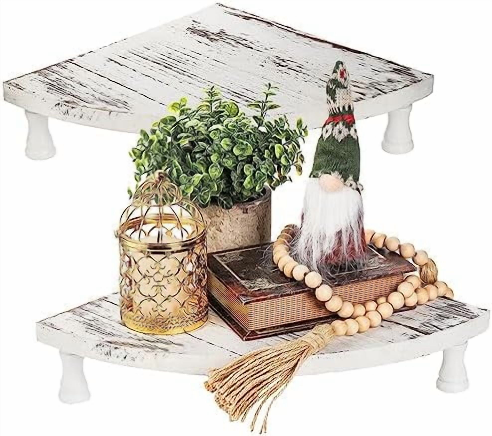 2 Pack Corner Counter Shelf Organizer, Rustic Wood Countertop Corner ...