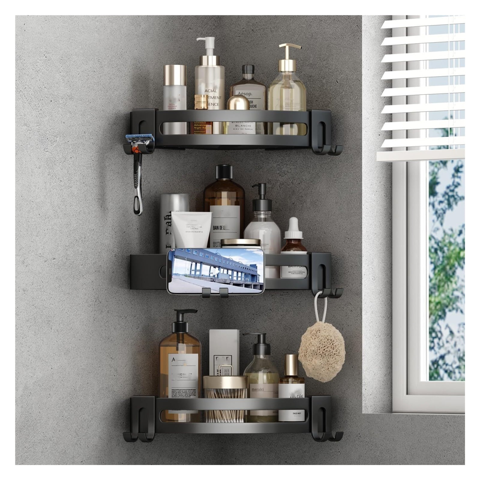2-Pack Corner Shower Caddy - No Drill, Razor Holder, Black - Walmart.com