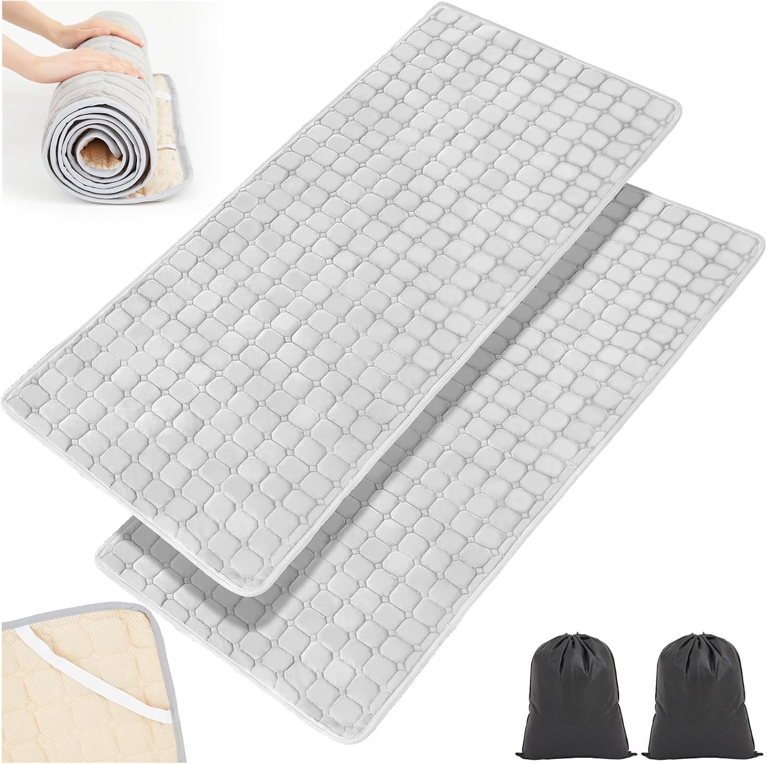 2 Pack Cot Mattress Topper Pad Quilted Foam Camping Single Soft ...