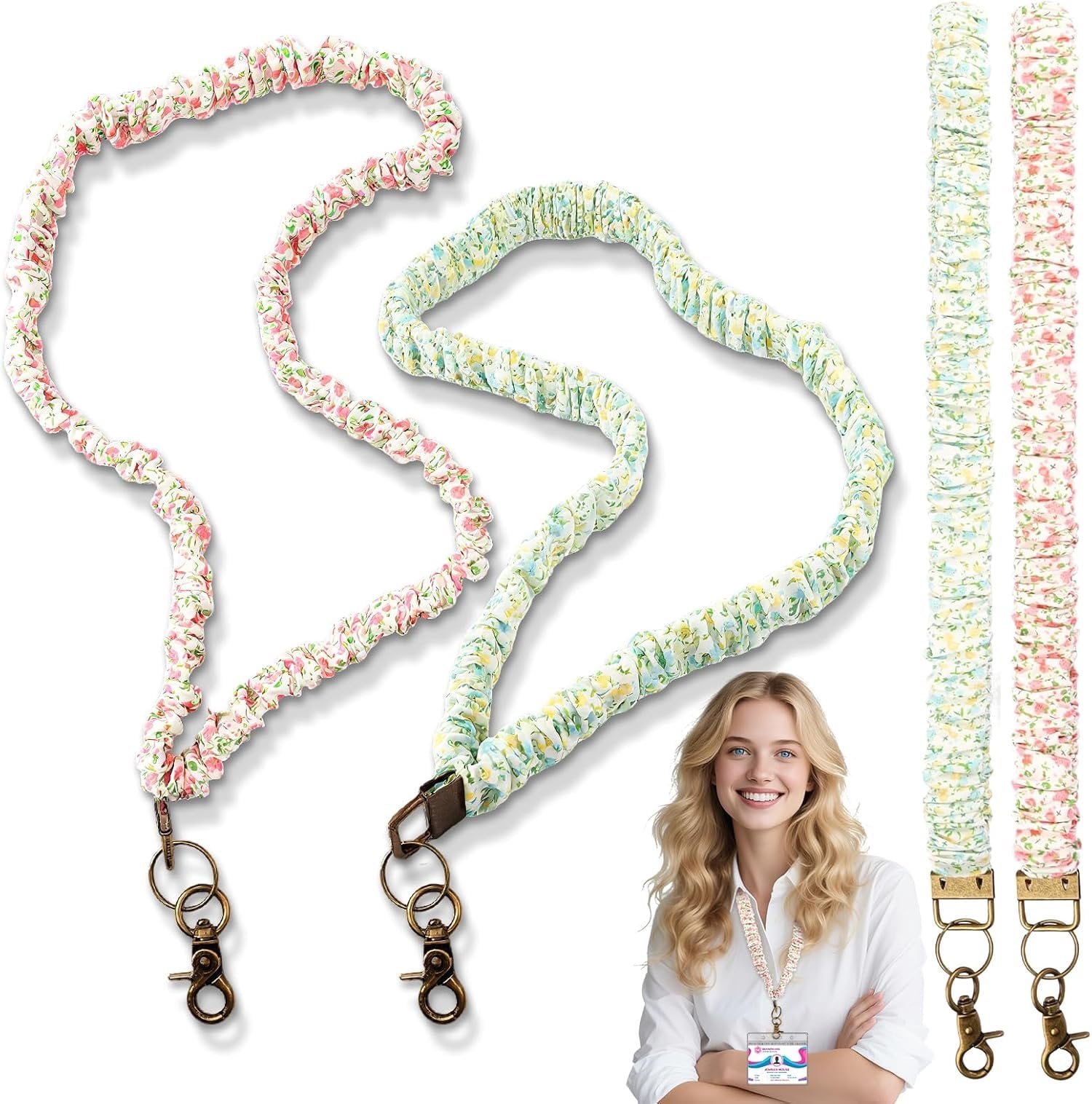 2 Pack Cottagecore-style Scrunchie Lanyards for ID Badges and - & Green ...