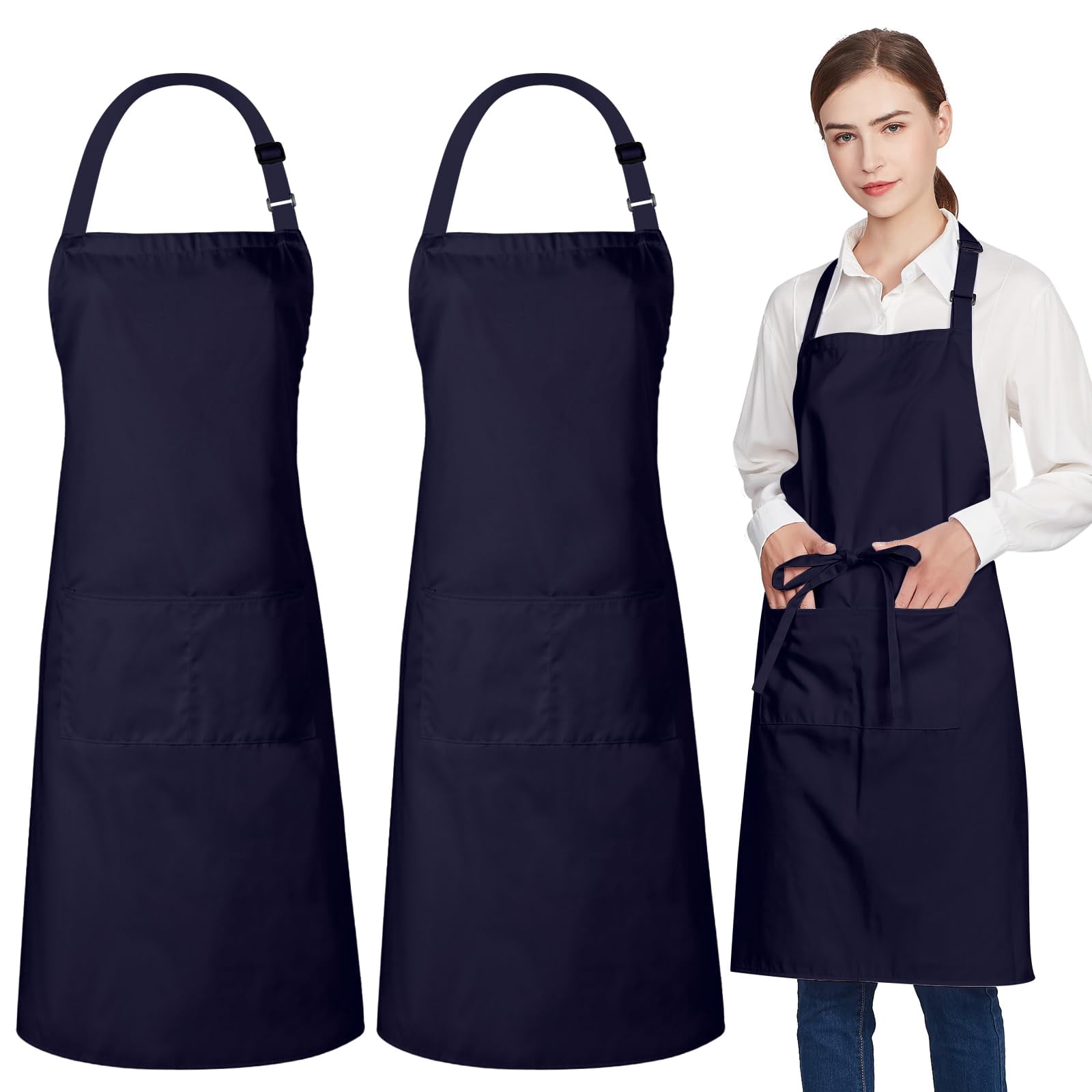 2 Pack Cotton Aprons With 2 Pockets Cooking Chef Kitchen Adjustable Bib ...