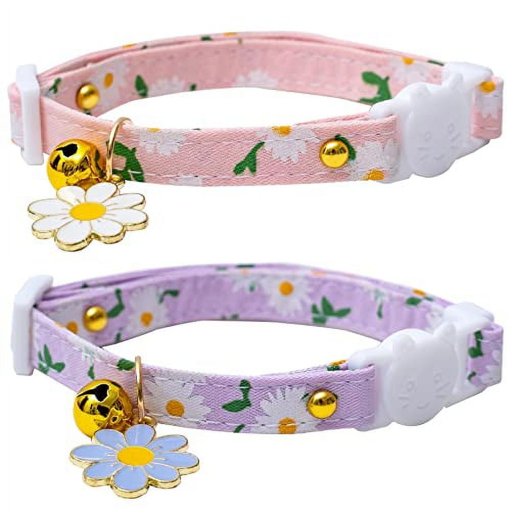 2 Pack Cotton Breakaway .. Cat Collars with Bell .. Flower Pendant ...