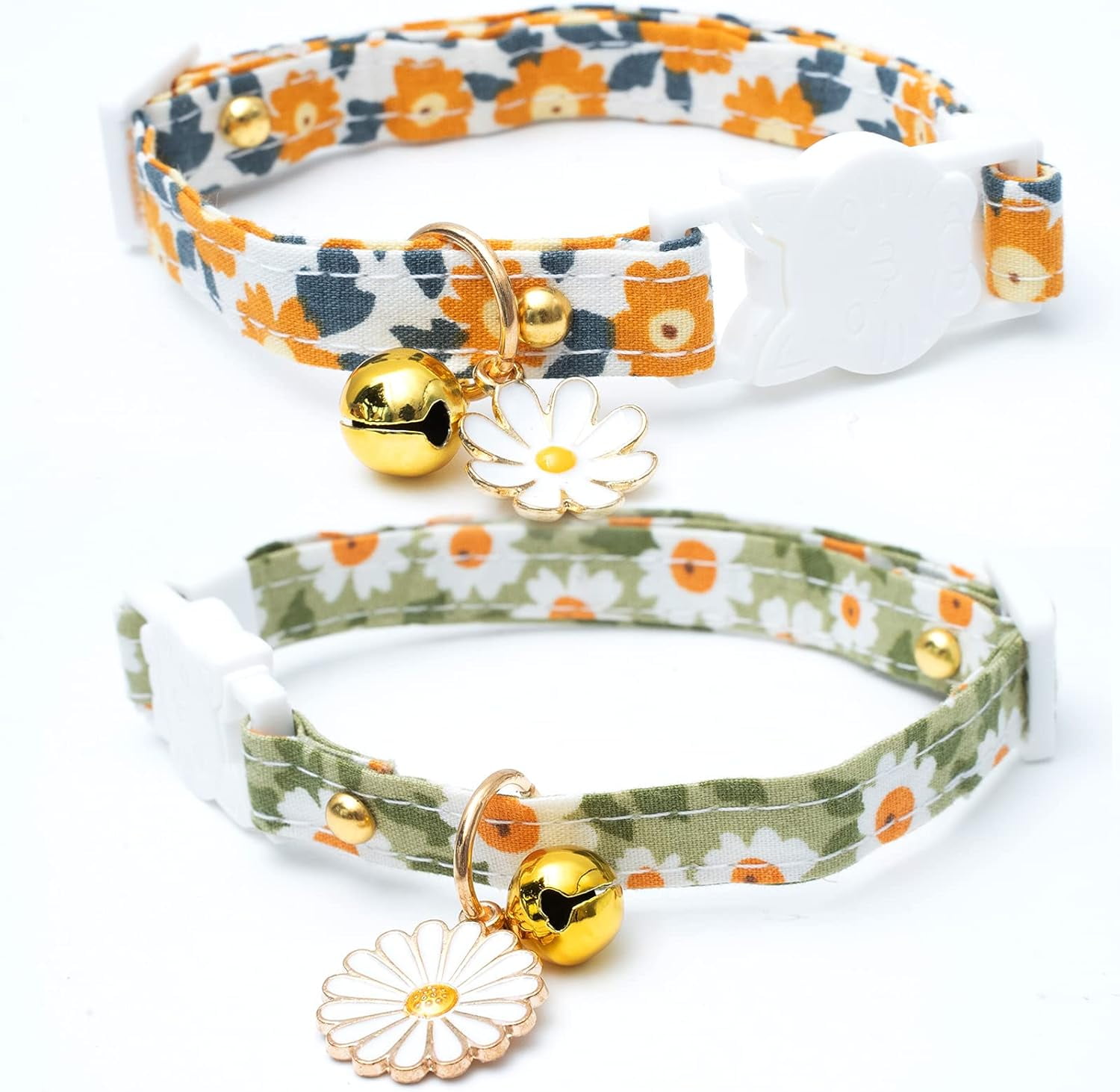 EUZODNAK 2 Pack Cotton Breakaway Cat Collars with Bell Daisy Pendant ...