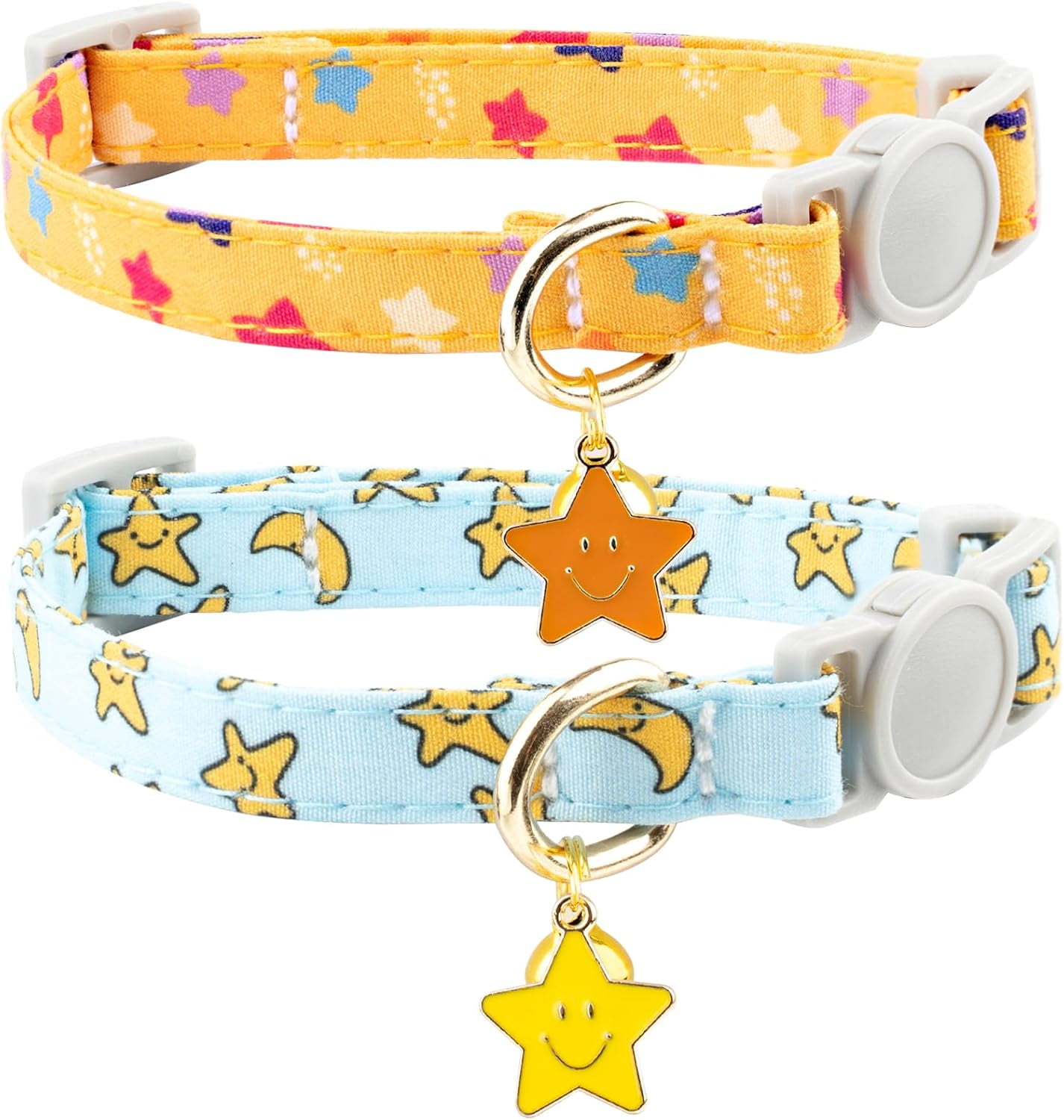 2 Pack Cotton Detachable Cat Collars with Bell Pendant, Kitten Collars ...