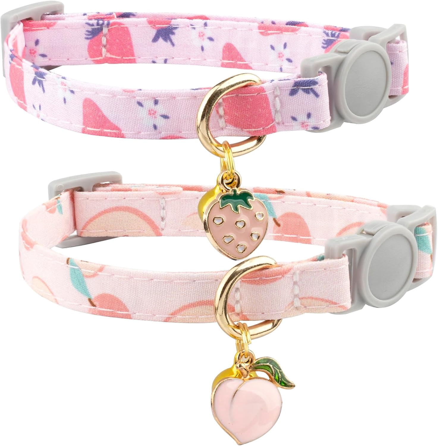 2 Pack Cotton Detachable Cat Collars with Bell Pendant, Kitten Collars ...