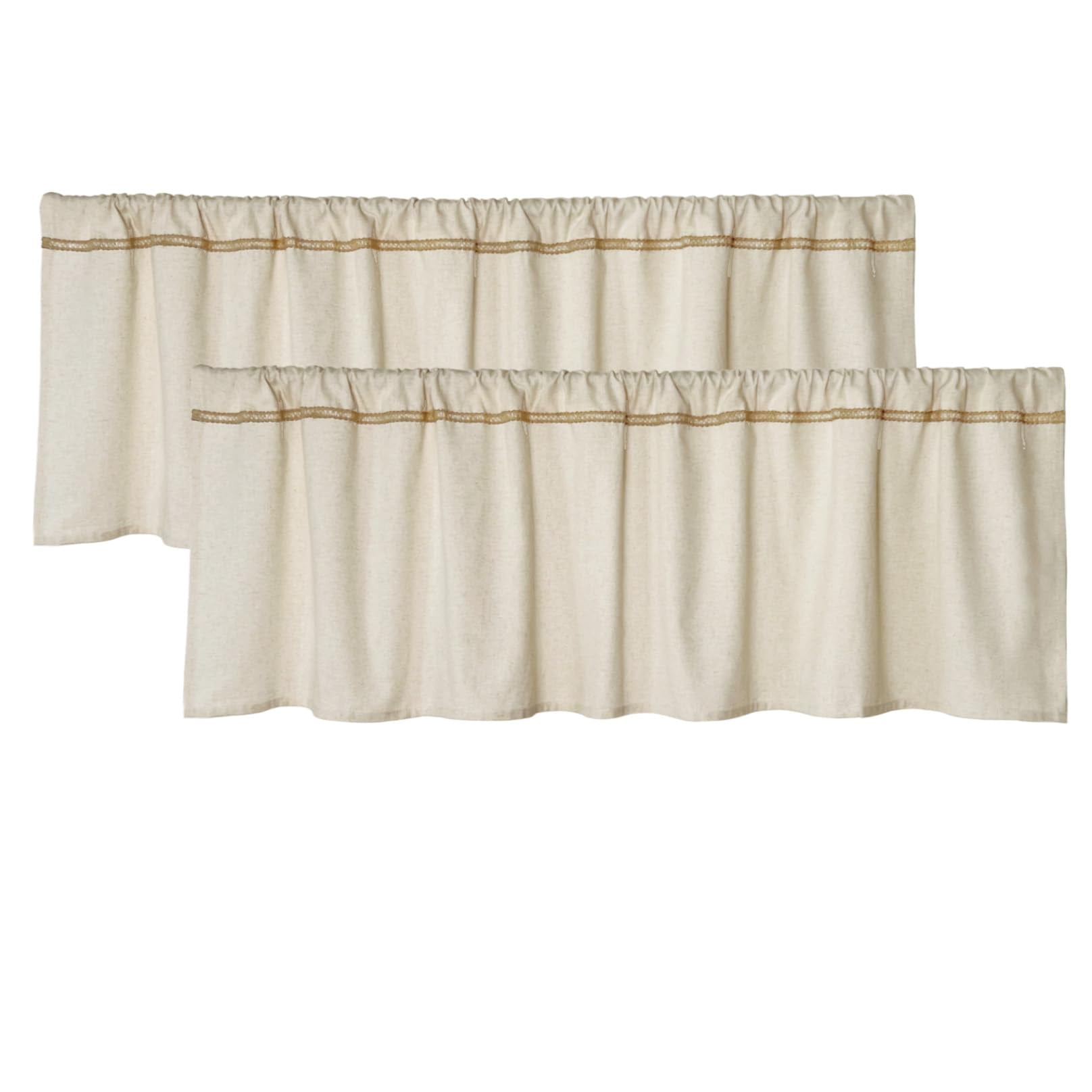 2 Pack Cotton Linen Valance for Windows with Burlap Lace Trim Rustic ...