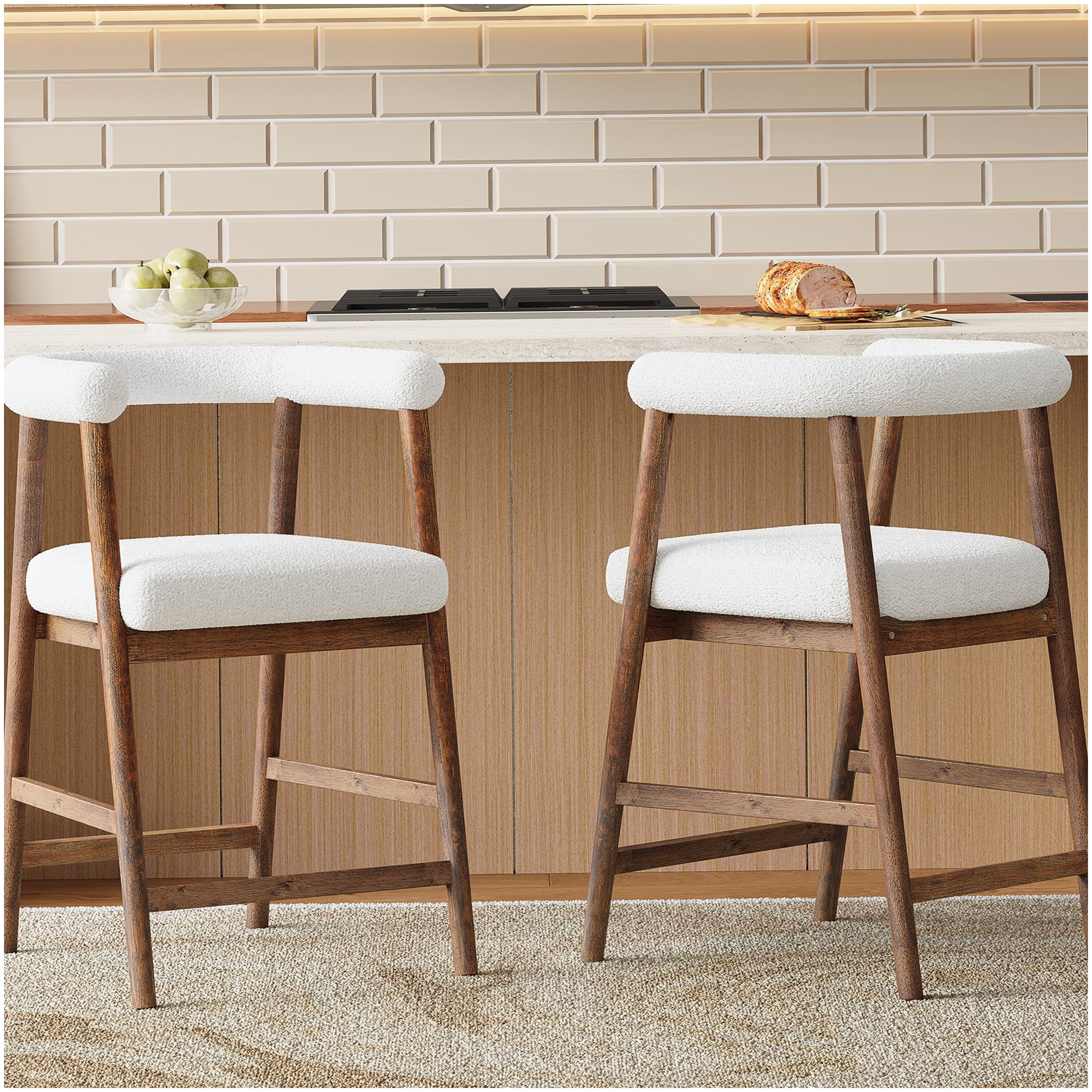 2 Pack Counter Stools with Back, Walnut Wood Bar Stools for Kitchen ...