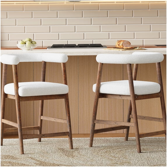 2 Pack Counter Stools with Back, Walnut Wood Bar Stools for Kitchen ...