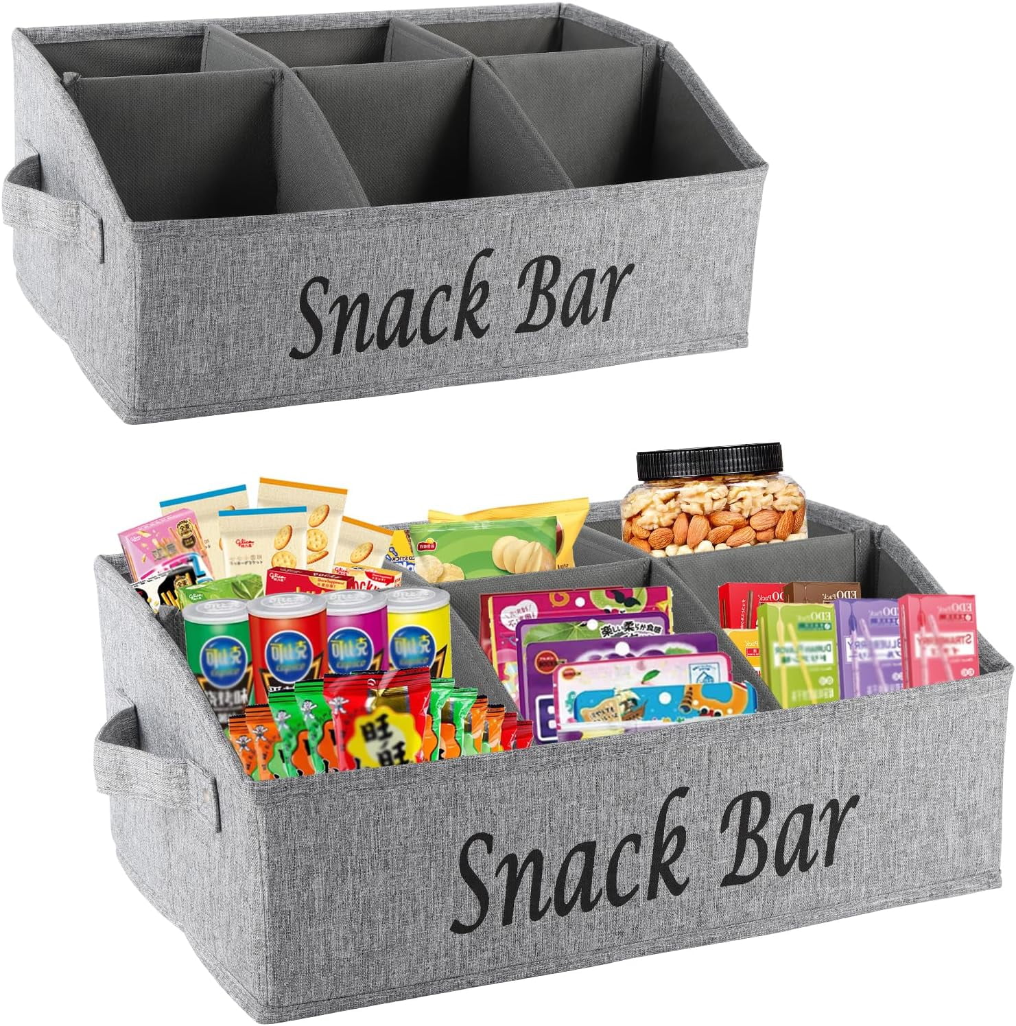 2 Pack Countertop Snack Organizer, Fabric Snack Box Basket with Handles ...