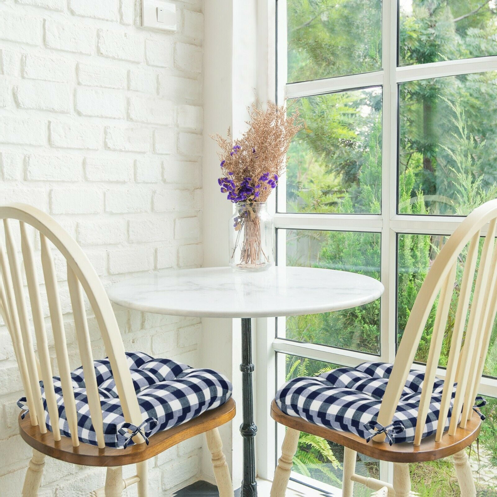 2 Pack Country Farmhouse Plush Check Seat Kitchen Chair Cushion Pads ...
