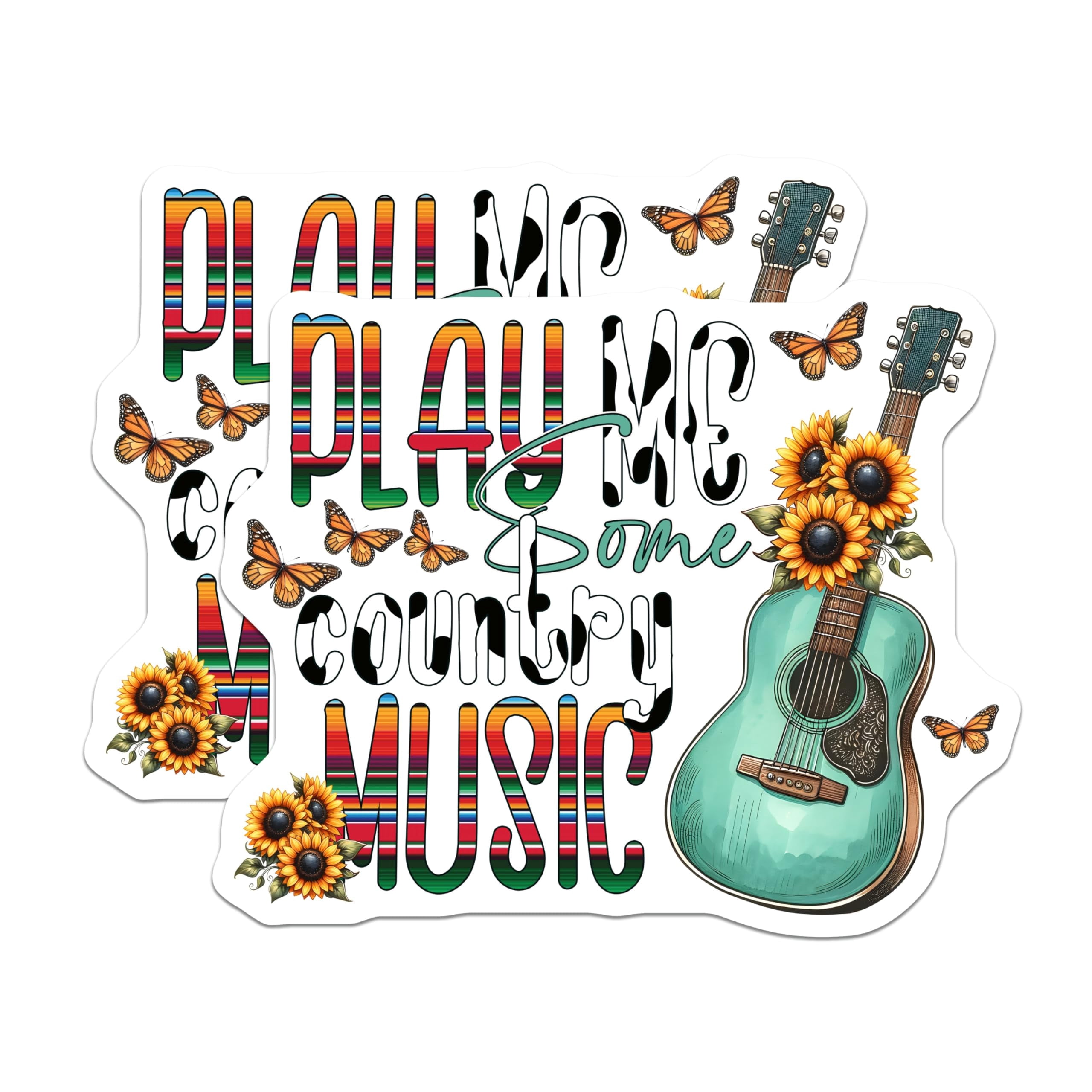 (2 Pack) Country Music Stickers - Guitar Sunflower - Western Stickers ...