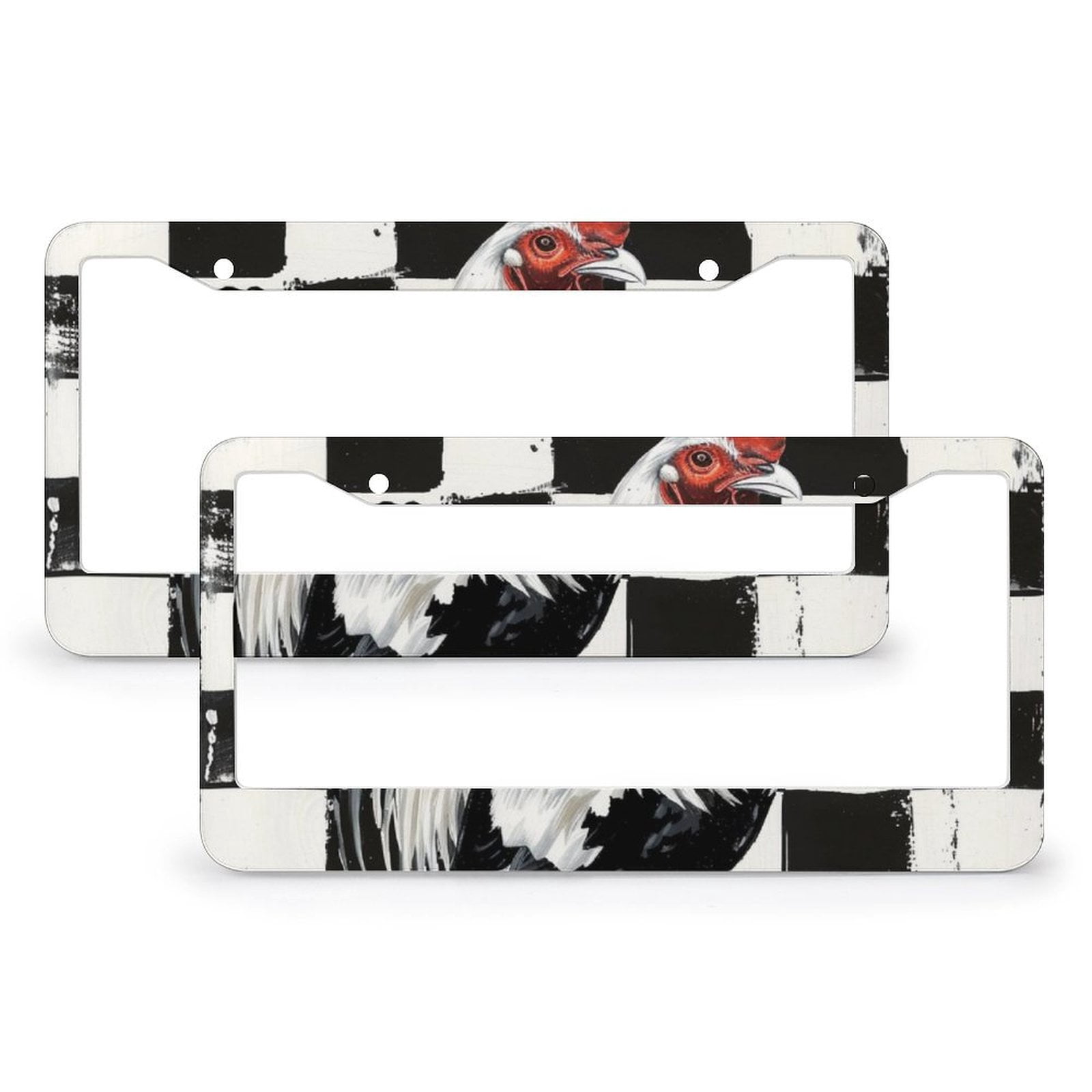 2 Pack Country Rooster Black White Check License Plate Frame Farmhouse ...