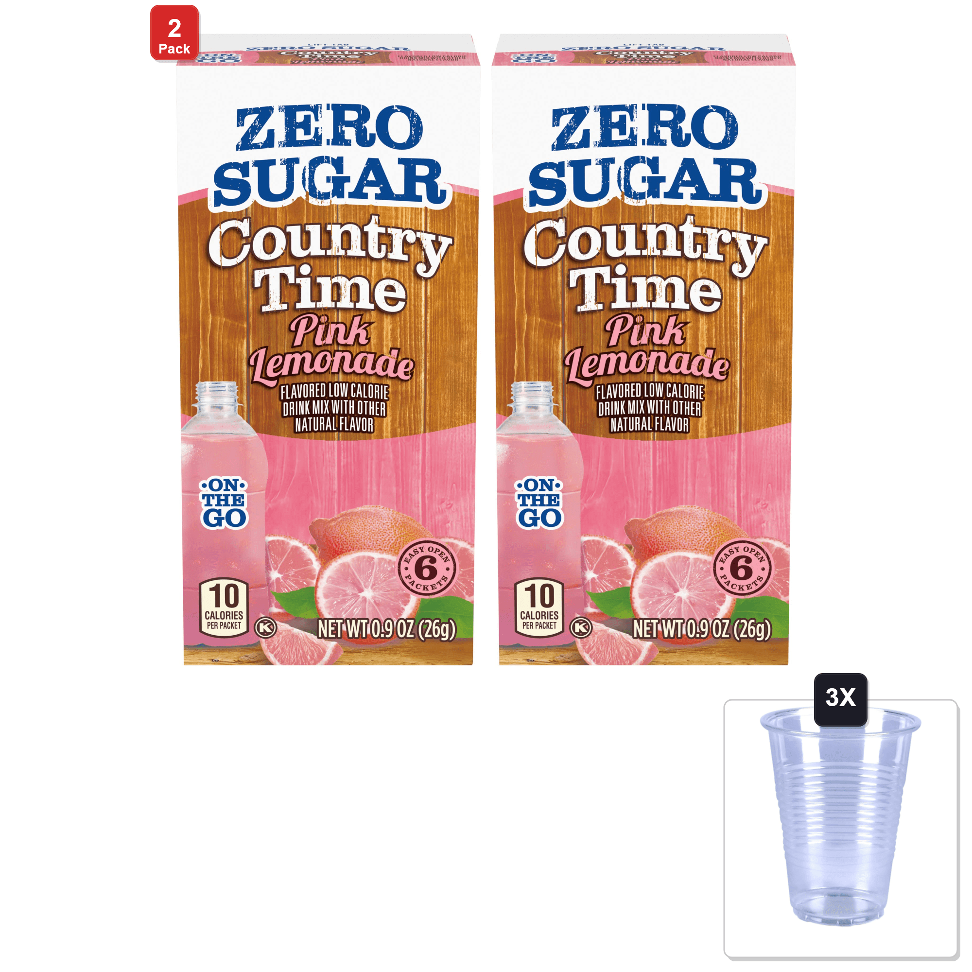 2 Pack | Country Time Zero Sugar Pink Lemonade Drink Mix, 6 Ct On-The ...