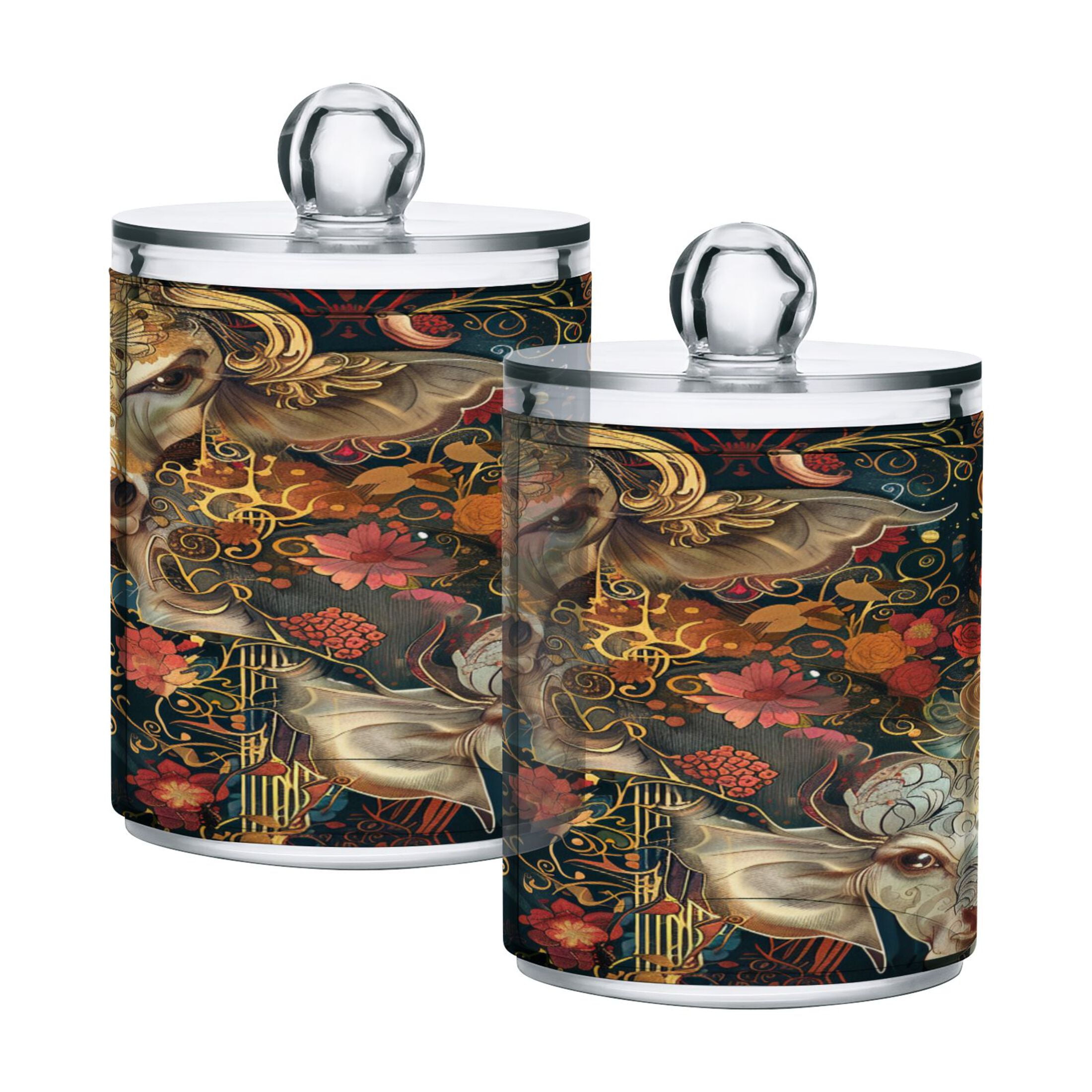 2 Pack Cow Head and Flower Qtip Holder Dispenser Clear Plastic Storage ...