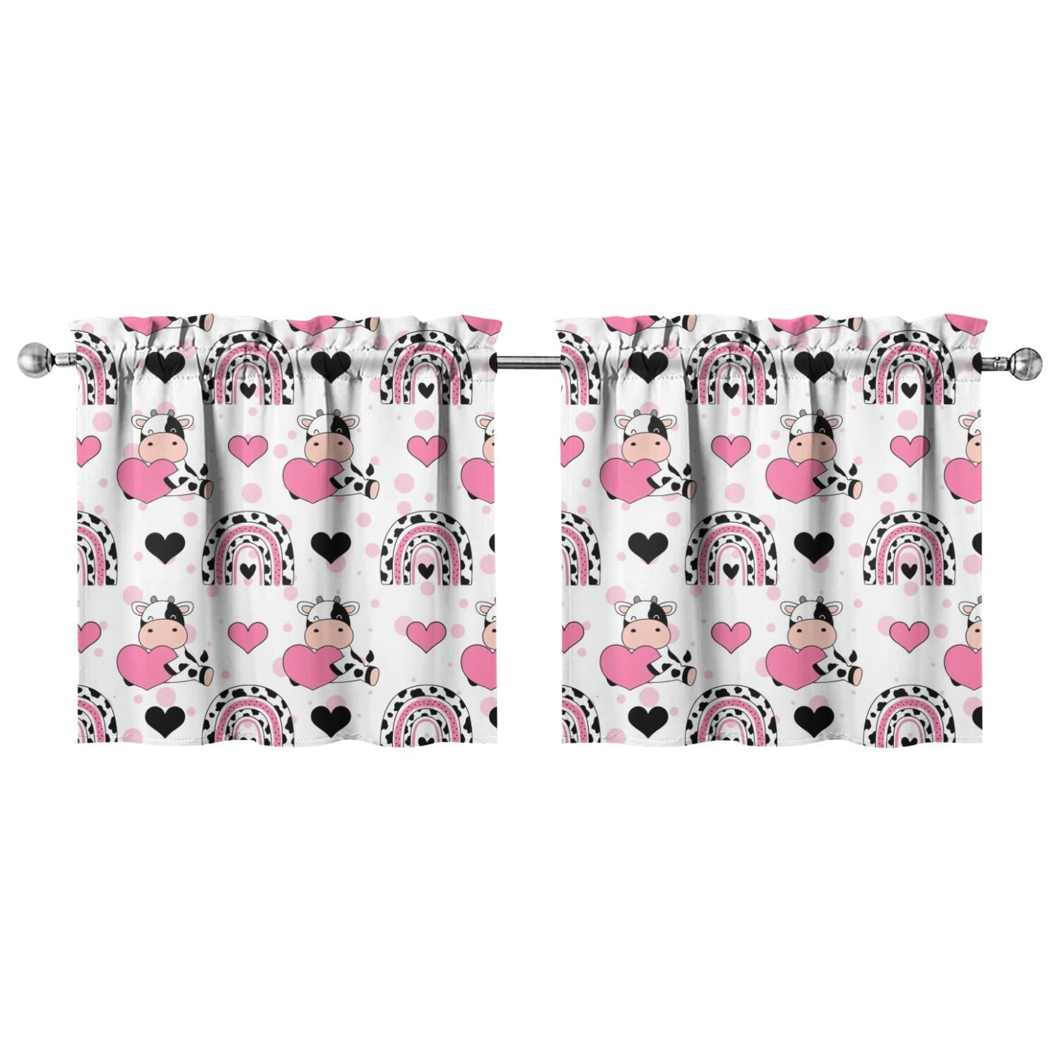 2 Pack Cow Print Kitchen Curtains 27.5x24 Inch, Farmhouse Tier Window ...