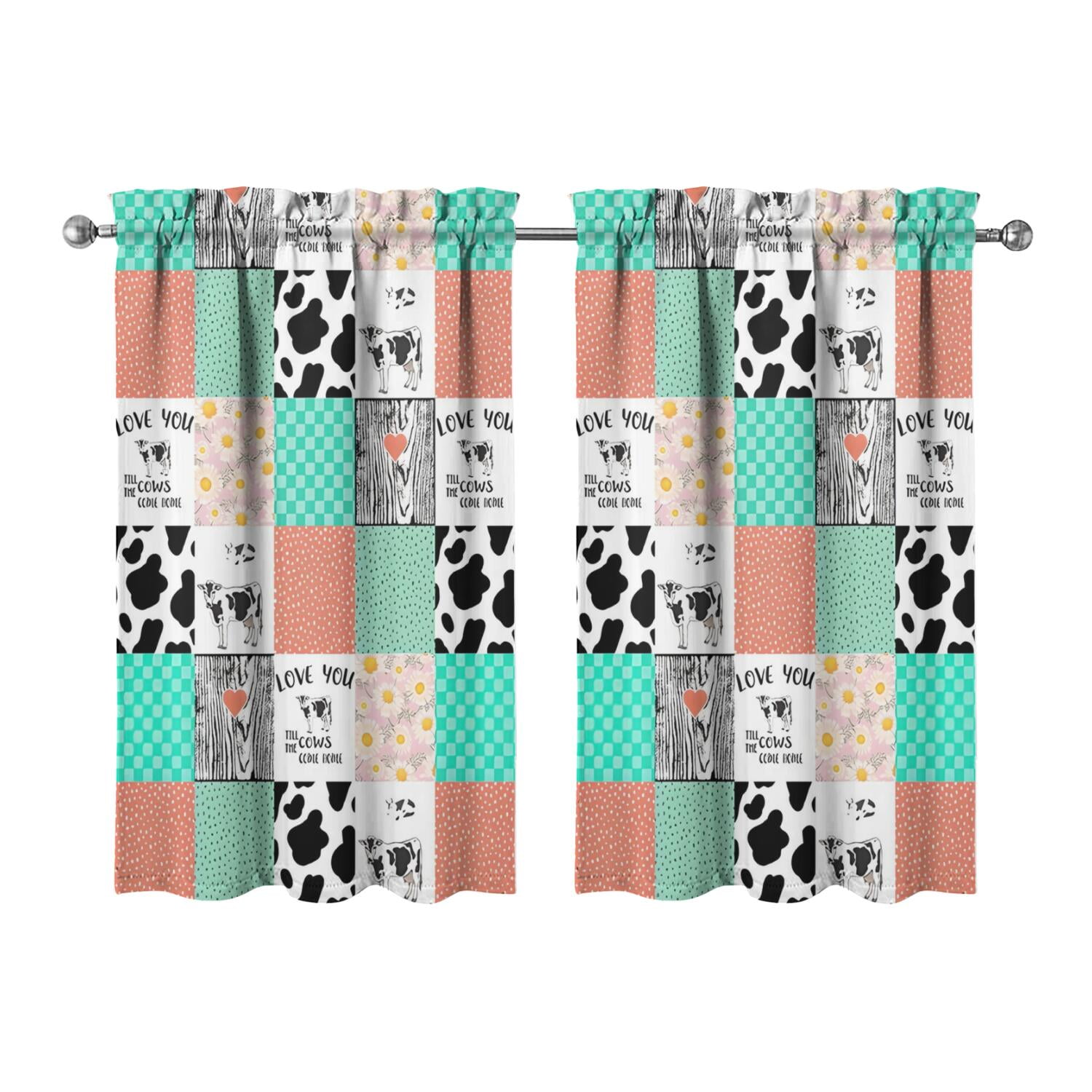 2 Pack Cow Print Kitchen Curtains 27.5x39 Inch, Farmhouse Tier Window ...
